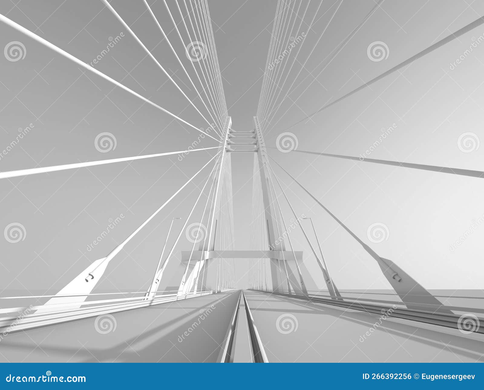 Suspension Bridge Perspective, White Digital Model, 3d Render Stock ...