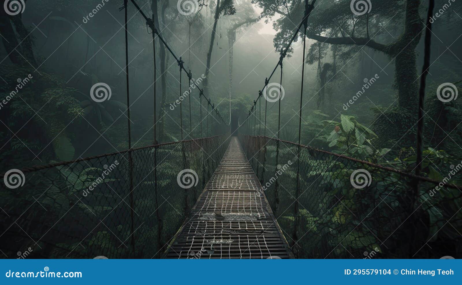 Suspension Bridge in the Rainforest Stock Illustration - Illustration ...