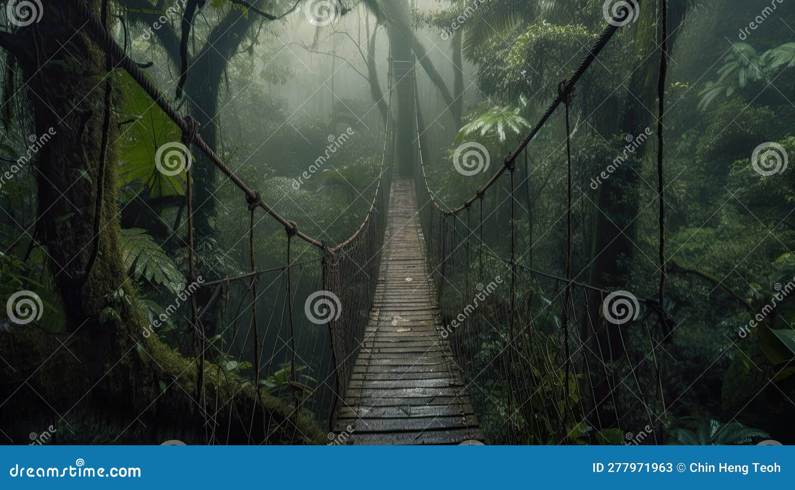 Suspension Bridge in the Rainforest, Generative AI Stock Illustration ...