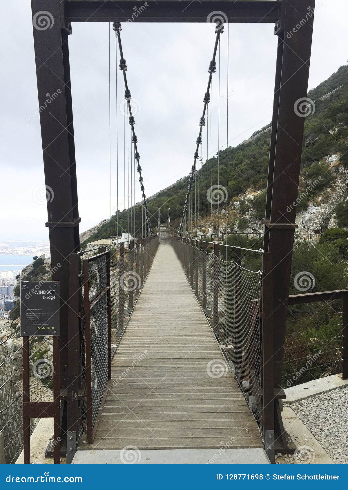 A Suspension Bridge between Rocks in Gibraltar Stock Photo - Image of ...