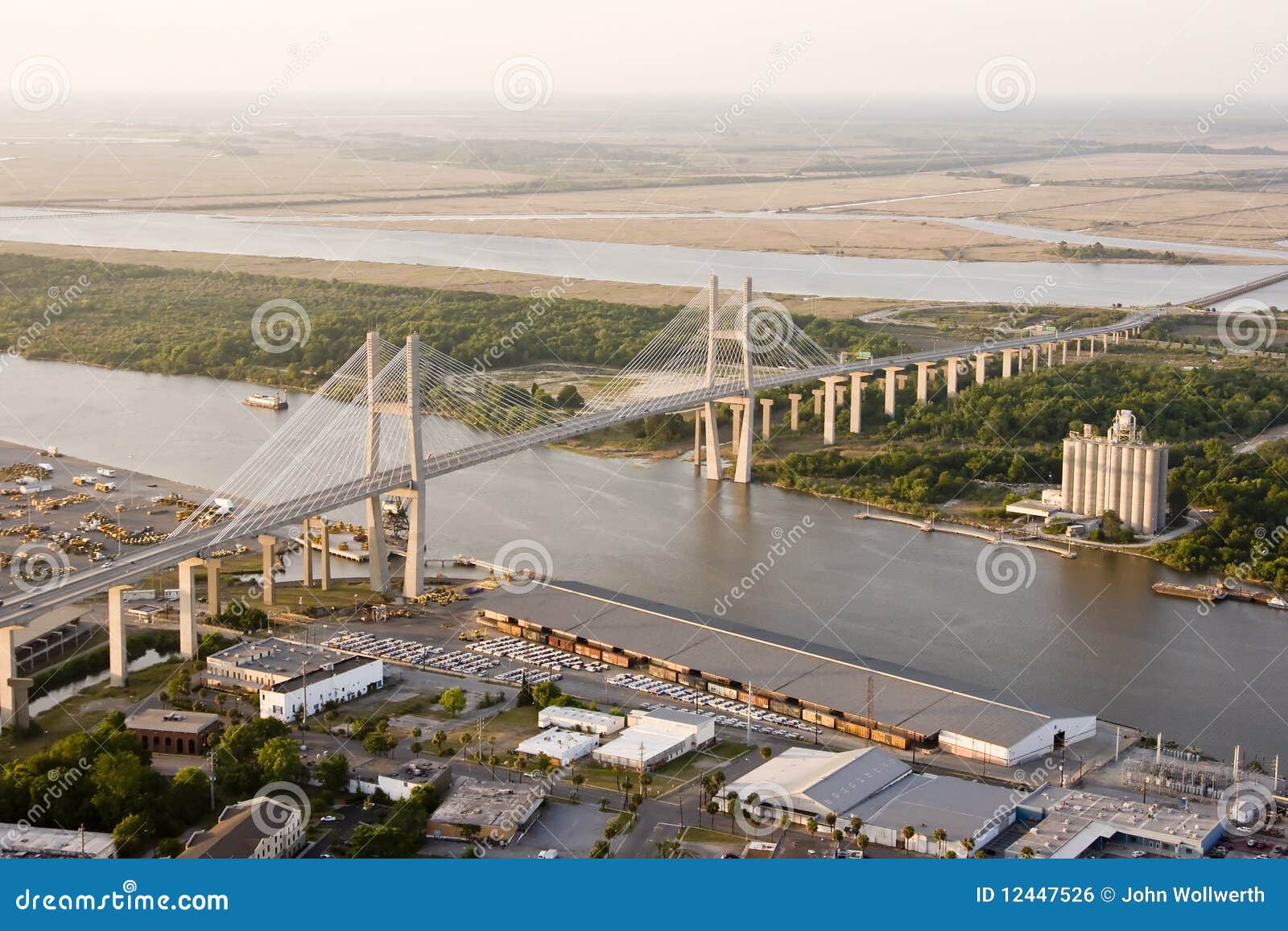 Suspension Bridge and Shipyard Stock Photo - Image of ship, downtown ...