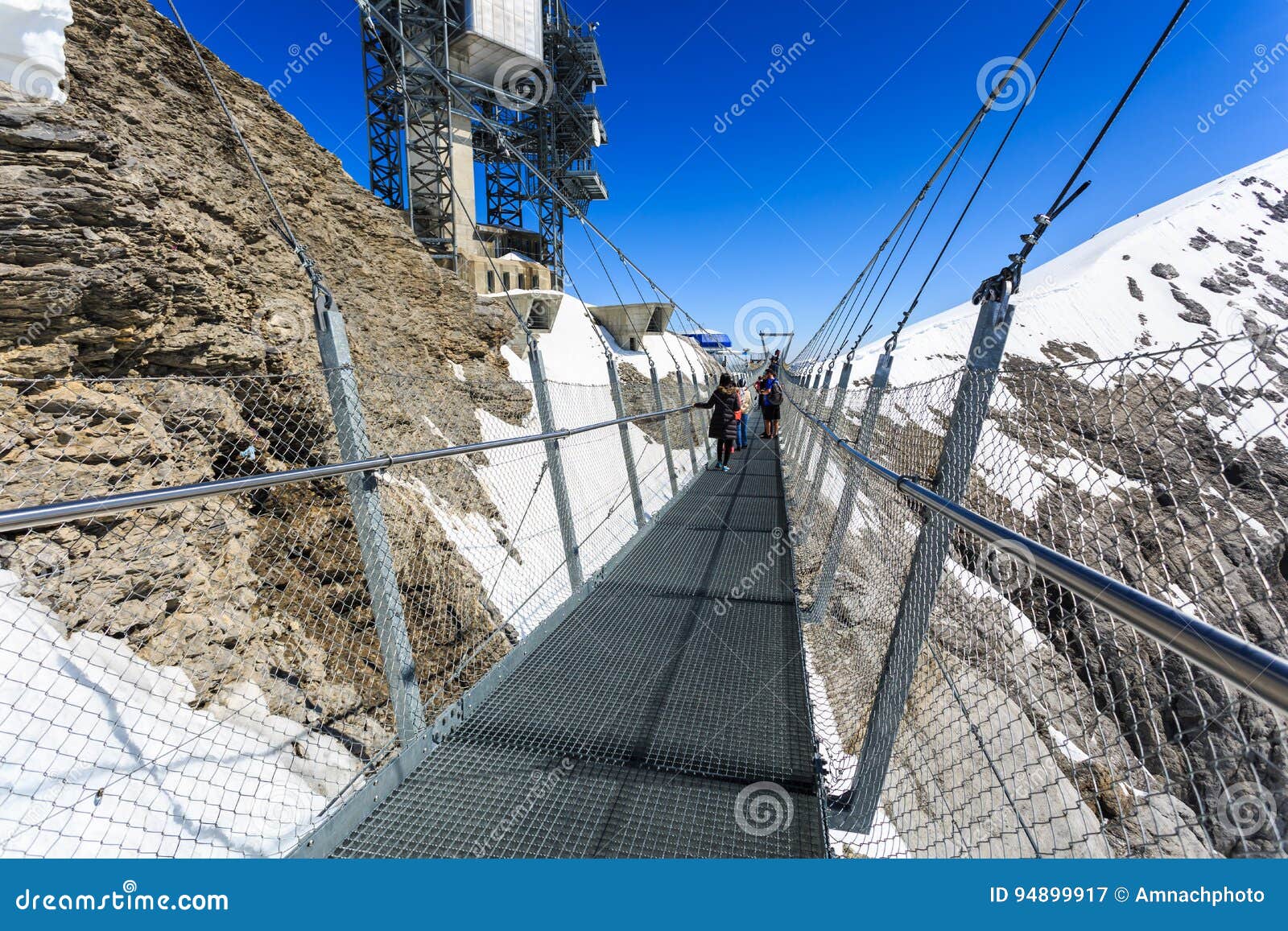 Suspension Bridge on Titlis Mountain. Stock Image - Image of white ...