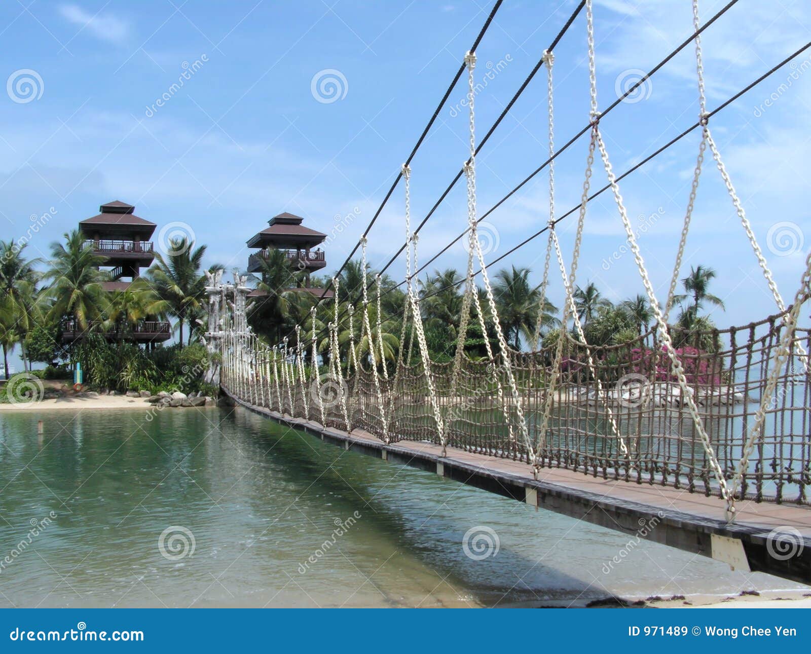 Suspension Bridge and Towers Stock Image - Image of tropical, sentosa ...