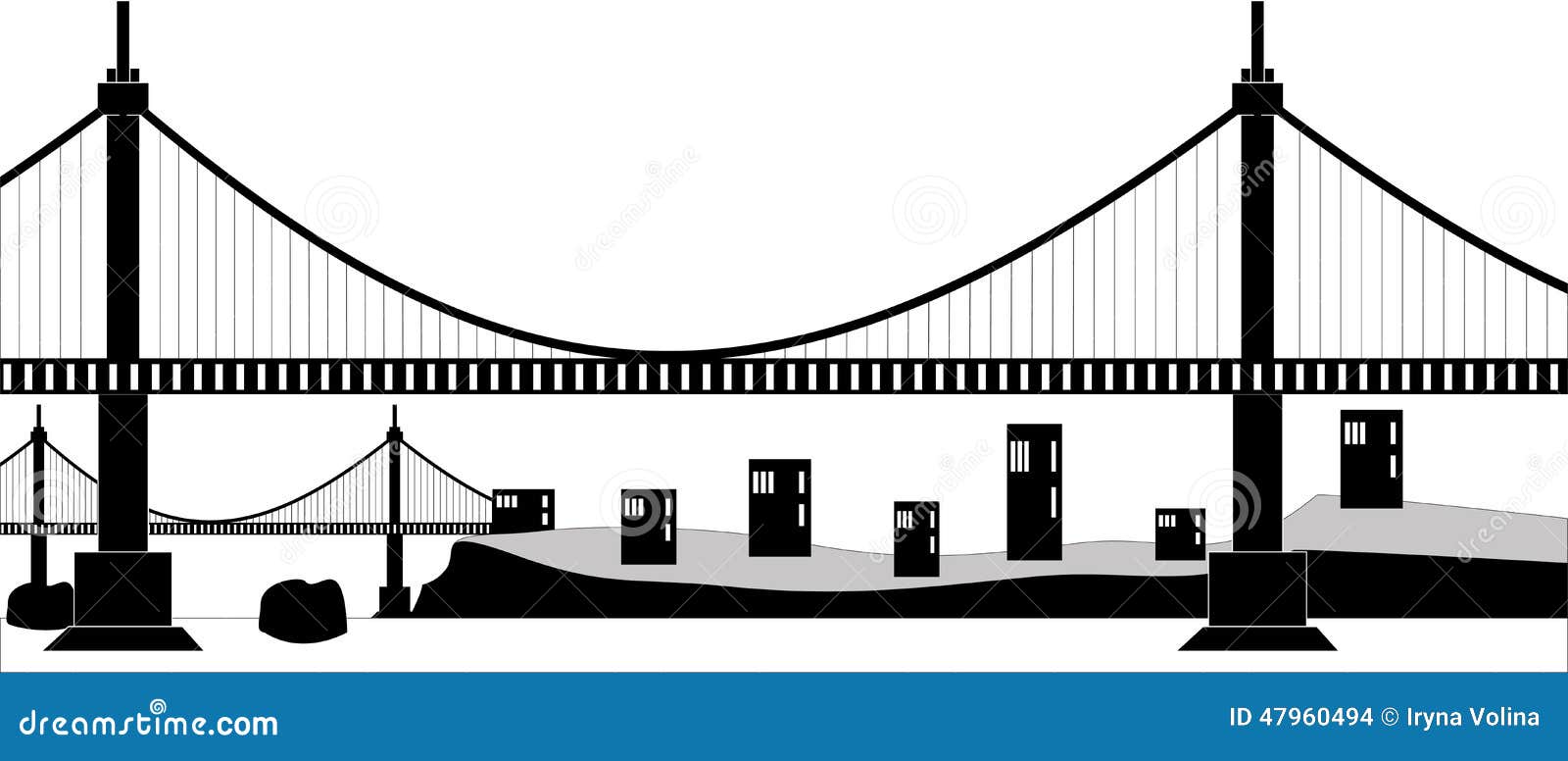 Cable Bridge Logo Design. With Hand Drawing Style And Sunset Background ...