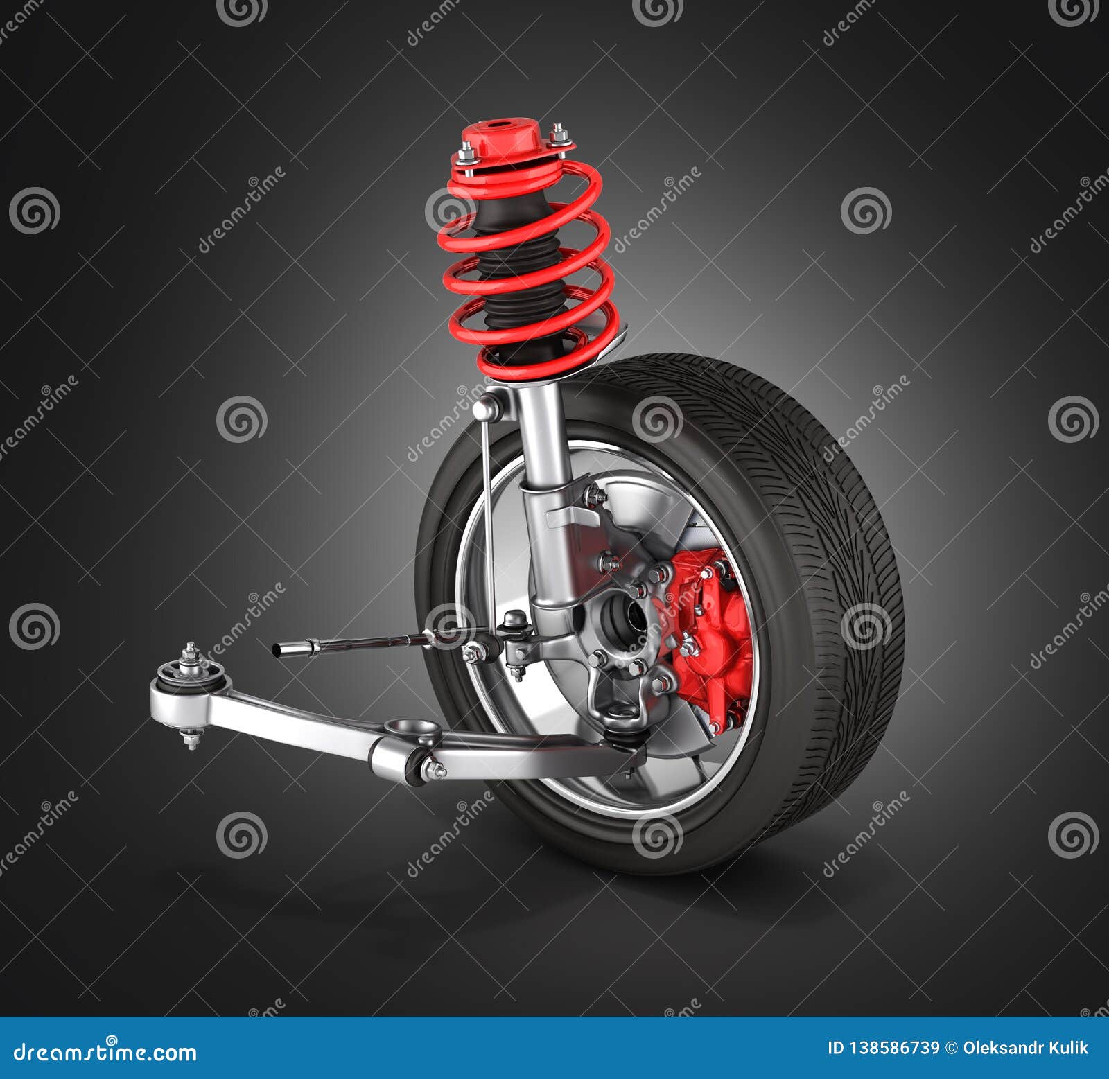 Suspension of the Car with Wheel without Shadow on Black Background 3d ...