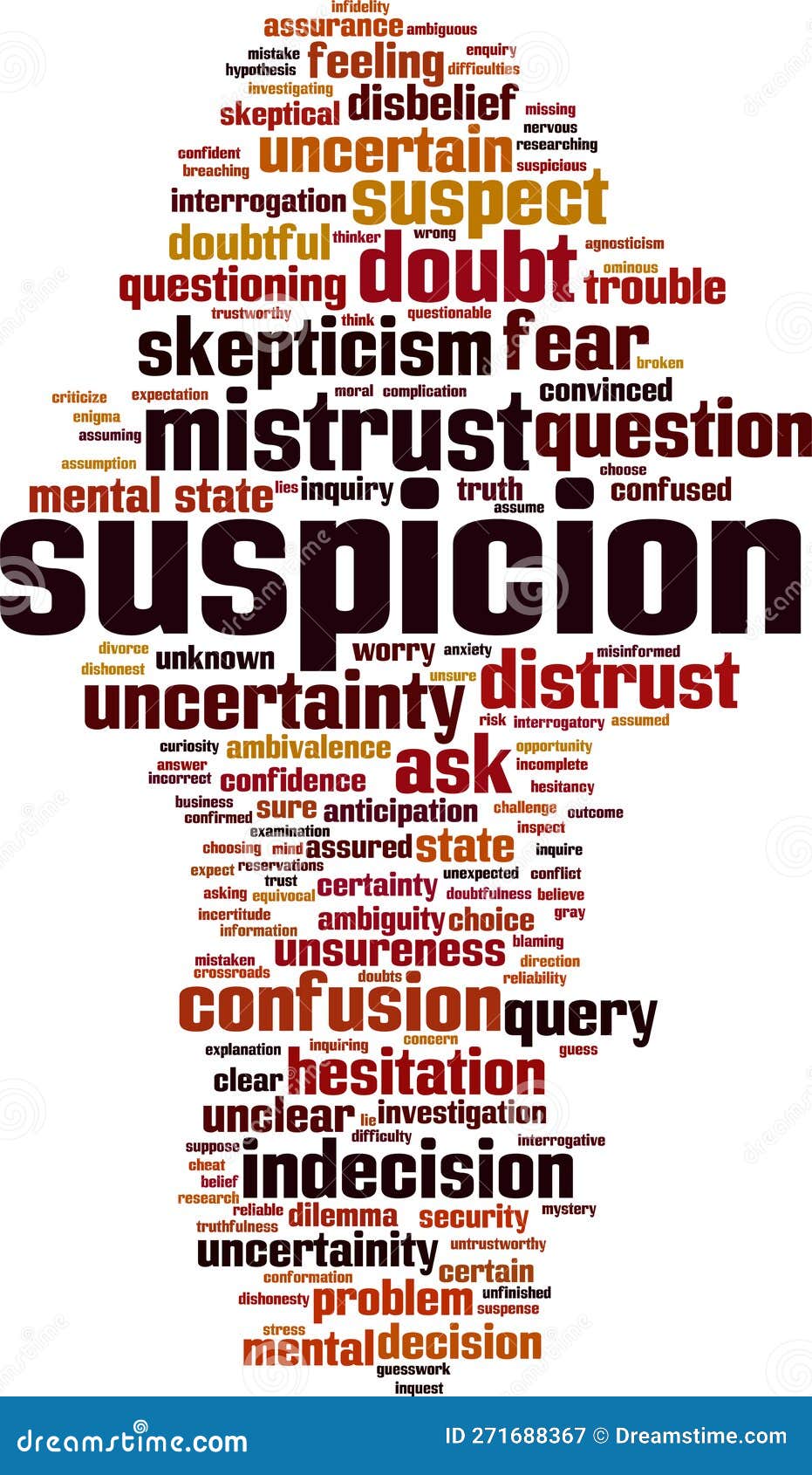 Suspicion word cloud stock vector. Illustration of hesitation - 271688367