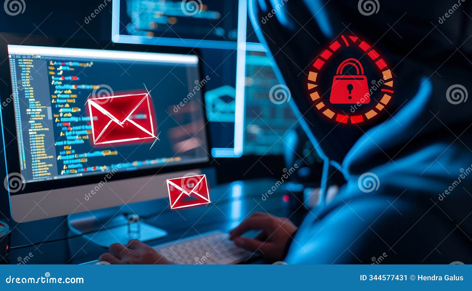 Suspicious Email Interface on Computer Screen with Red Alert Symbols ...