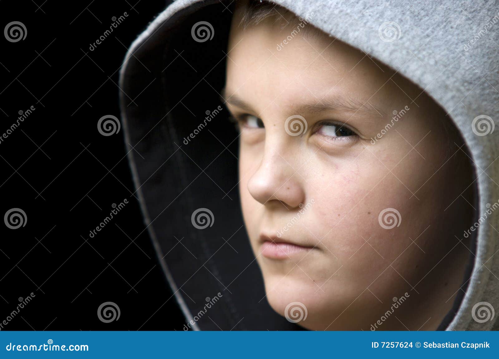 Suspicious hooded boy stock photo. Image of closeup, black - 7257624