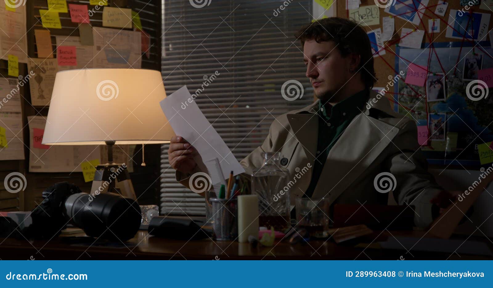 Suspicious Man Detective Opens Folder To Read Documents Stock Footage ...