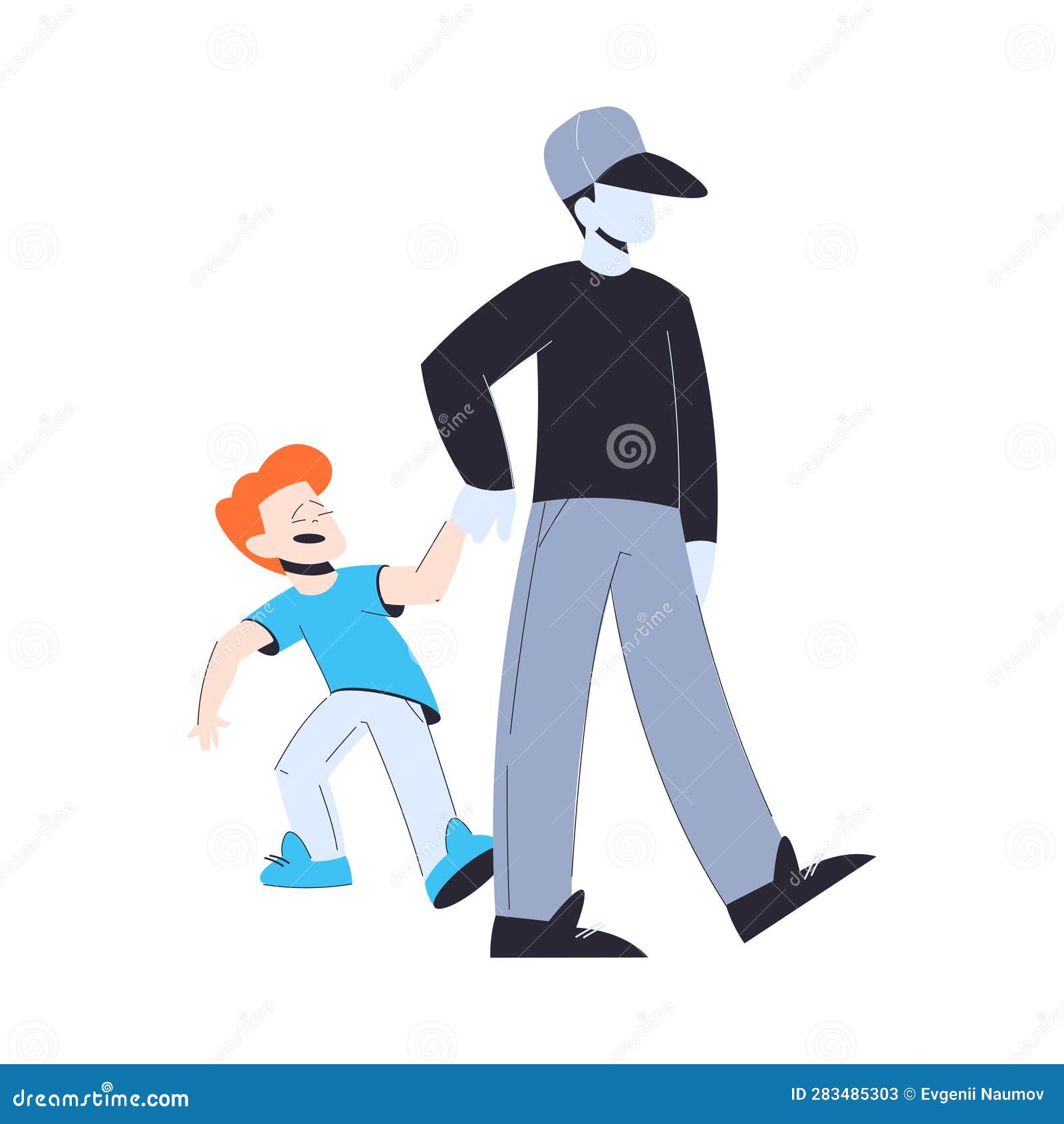 Suspicious Man Stranger Pull Little Boy by Hand Vector Illustration ...