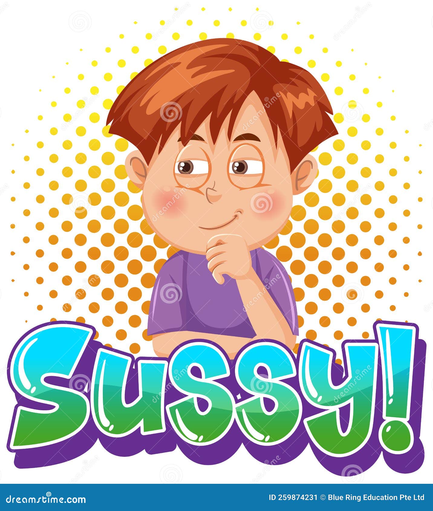 Sussy Text Word Banner Comic Style with Cartoon Character Expression ...