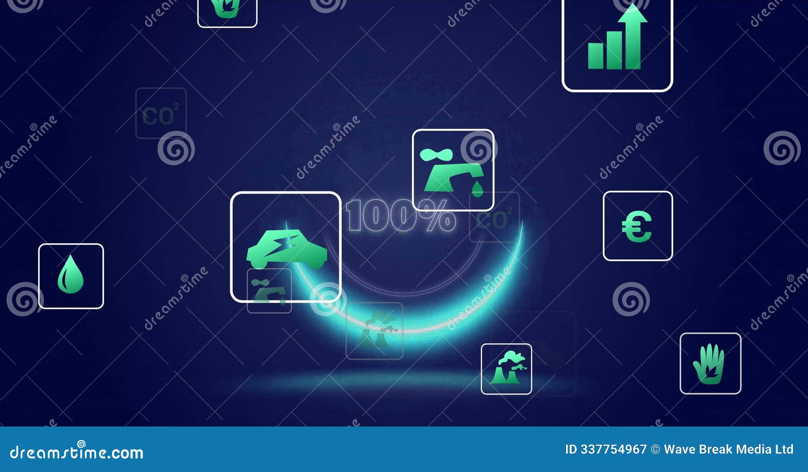 Sustainability Icons and Progress Bar Image Over Dark Blue Background ...