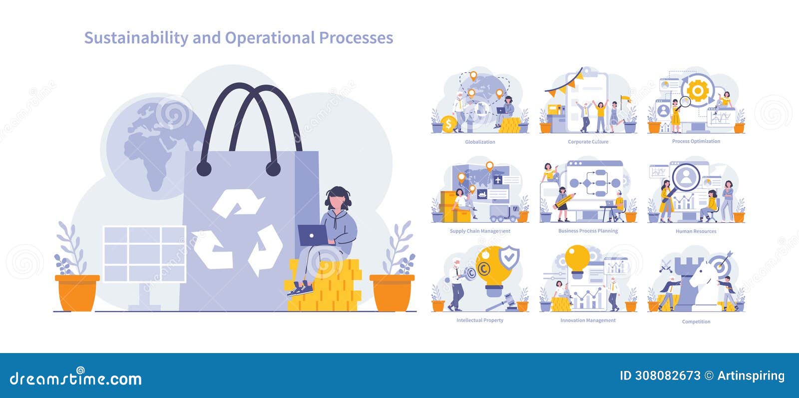 Sustainability and Operational Processes Concept. Flat Vector ...