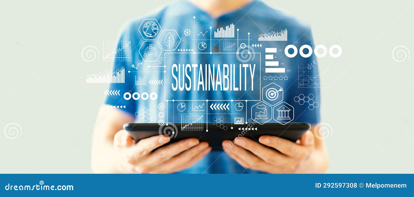 Sustainability Theme with Man Using a Tablet Stock Photo - Image of ...
