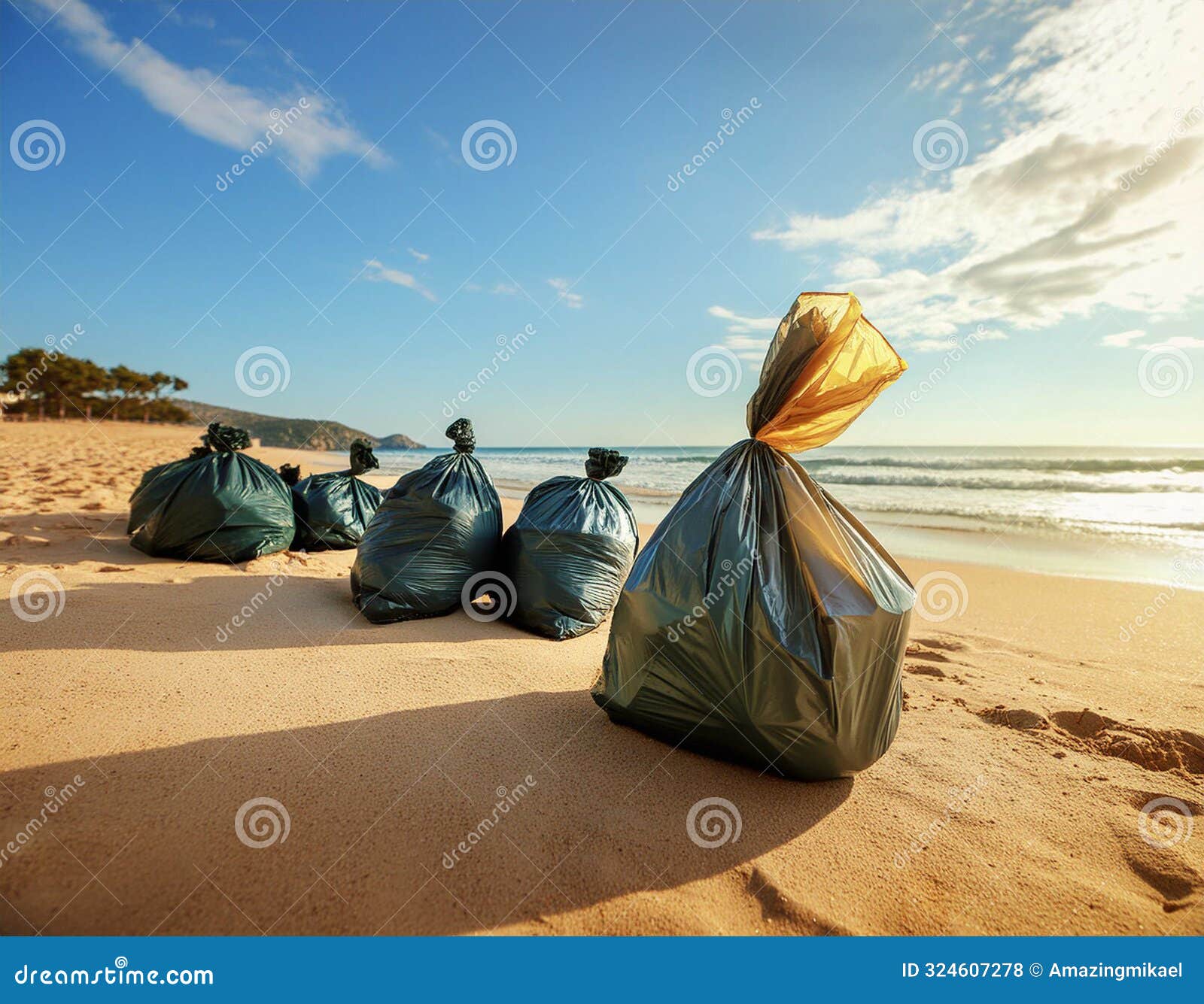 Sustainable Beach Clean-Up Scene Stock Photo - Image of bags, nature ...