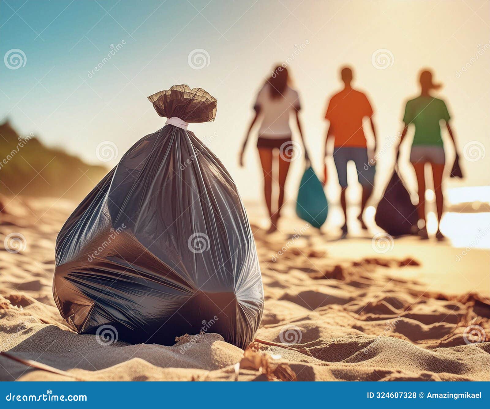 Sustainable Beach Clean-Up with Volunteer Stock Photo - Image of ...