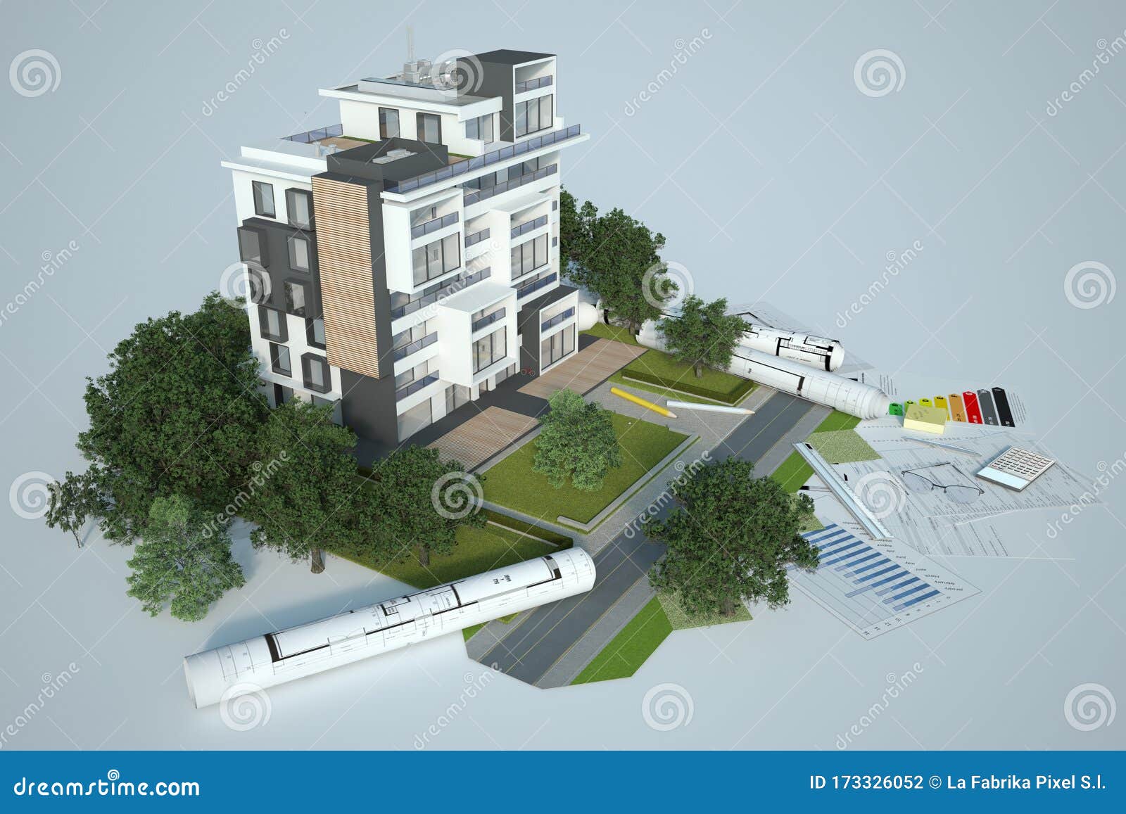 Sustainable Building Mock Up Stock Illustration - Illustration of chart ...