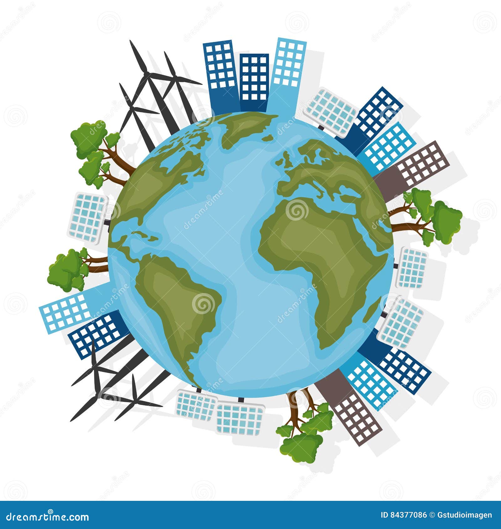 Sustainable City with Wind Energy Stock Illustration - Illustration of ...