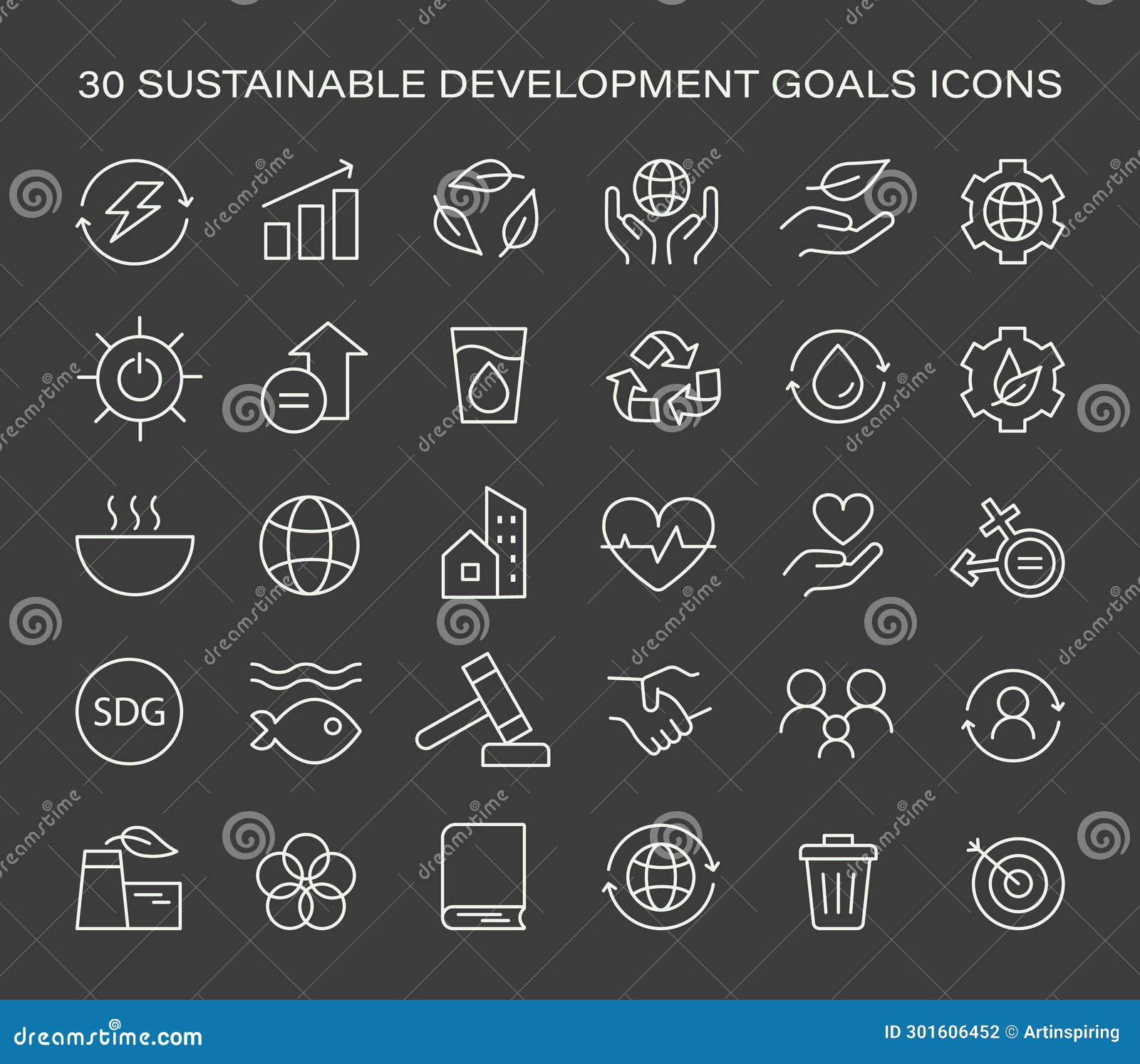 Sustainable Development Goals Icon Set. Global Objectives Visual Guide ...
