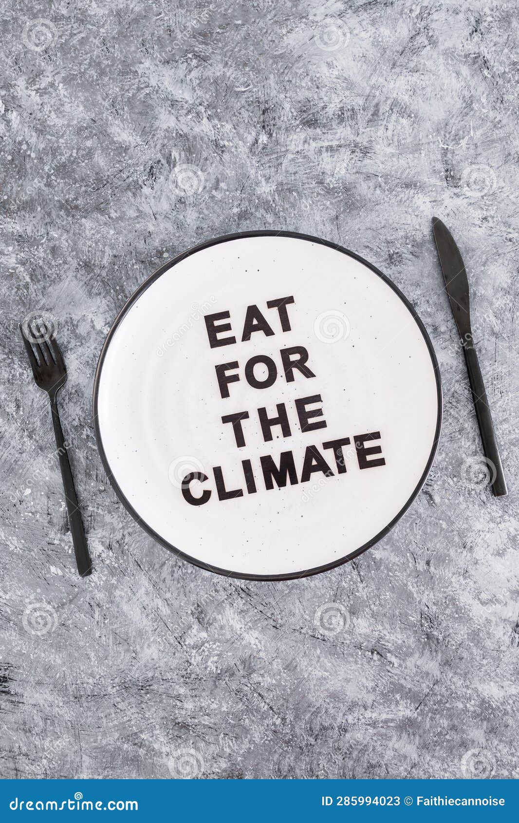 Sustainable Diet, Eat for the Climate Text on Plate with Fork and Knife ...