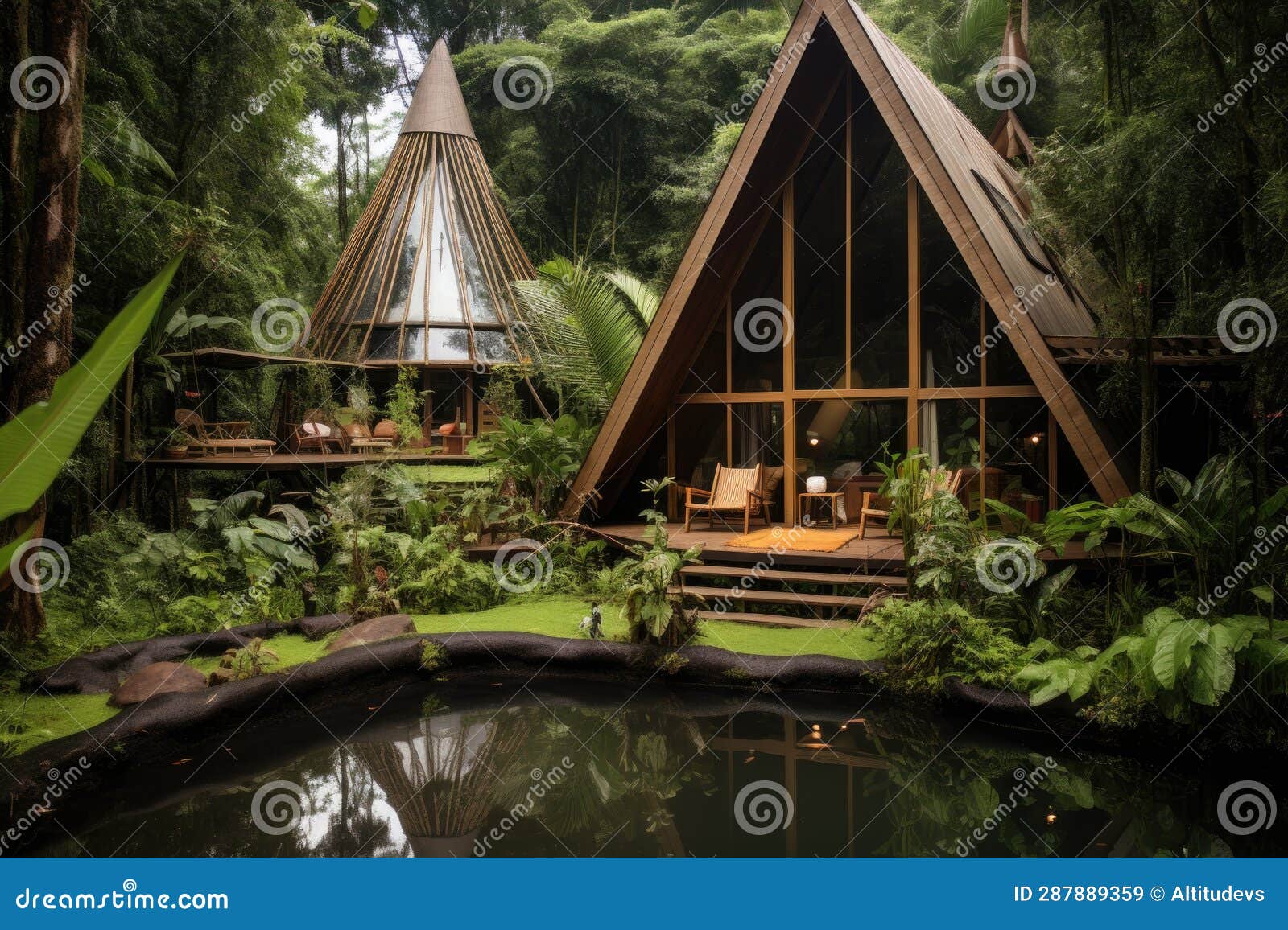 Sustainable Eco-lodge Nestled in the Forest Stock Image - Image of ...