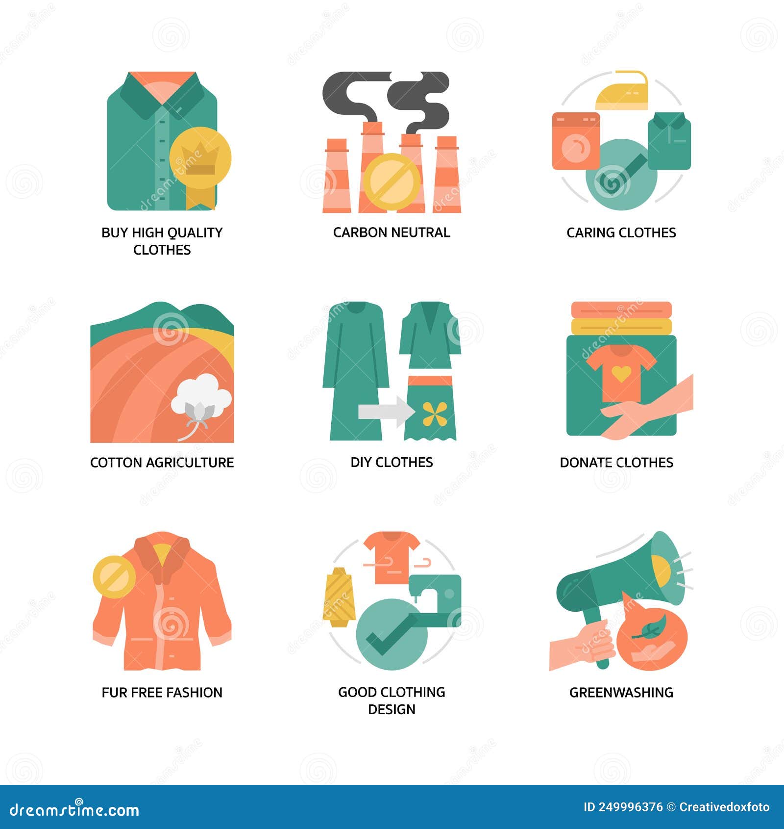 Sustainable Fashion Icon Set Stock Vector - Illustration of garment ...