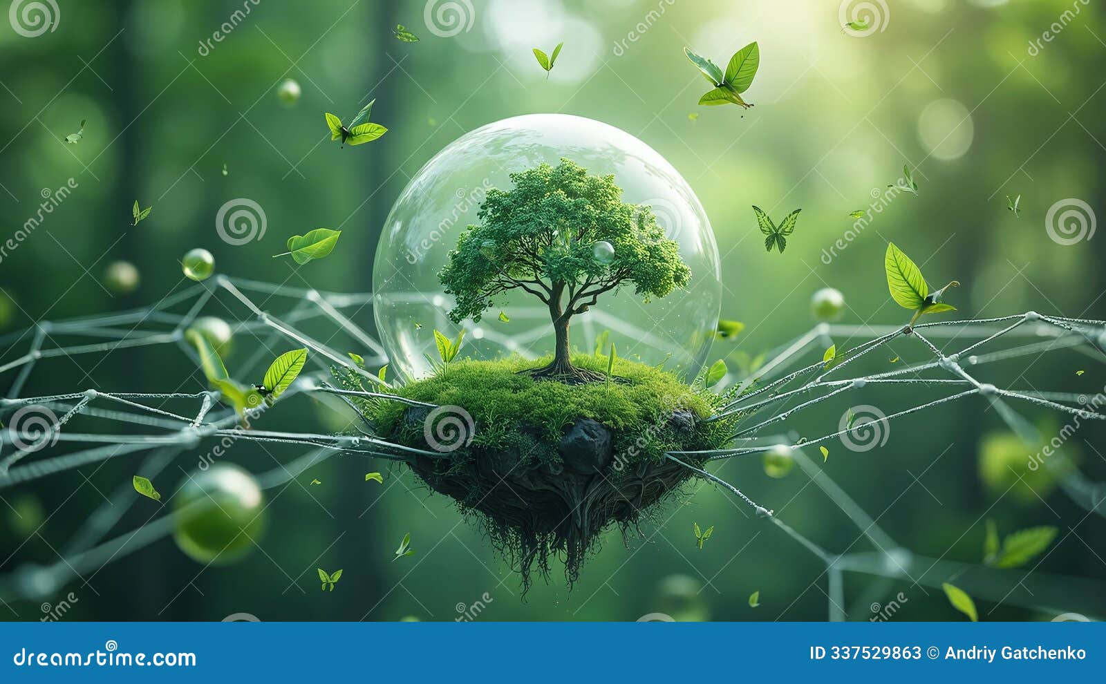 Sustainable Future: Tree of Life in Digital Ecosystem Sphere Stock ...