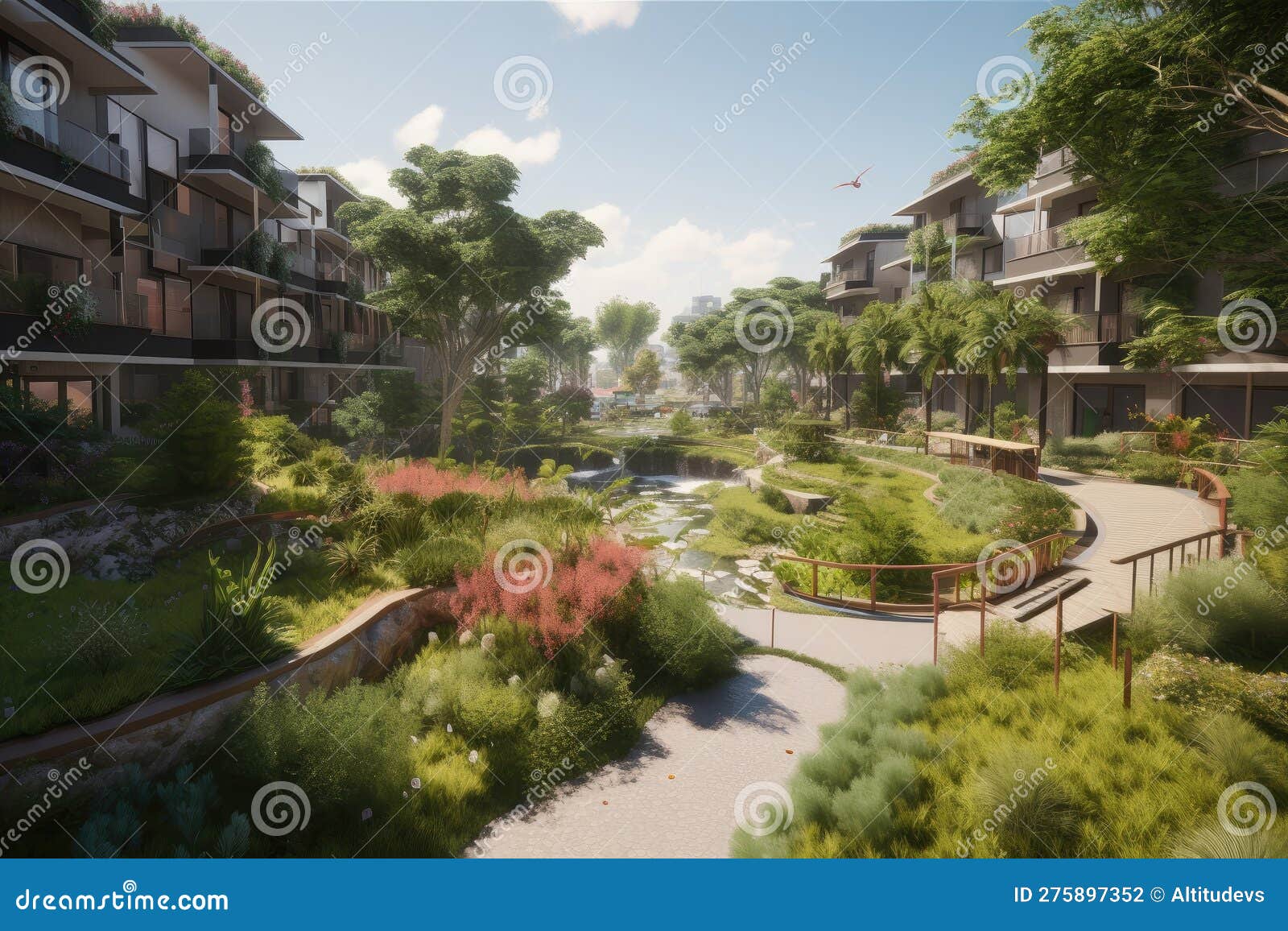 Sustainable and Green Community, with Walking Paths and Gardens Stock ...