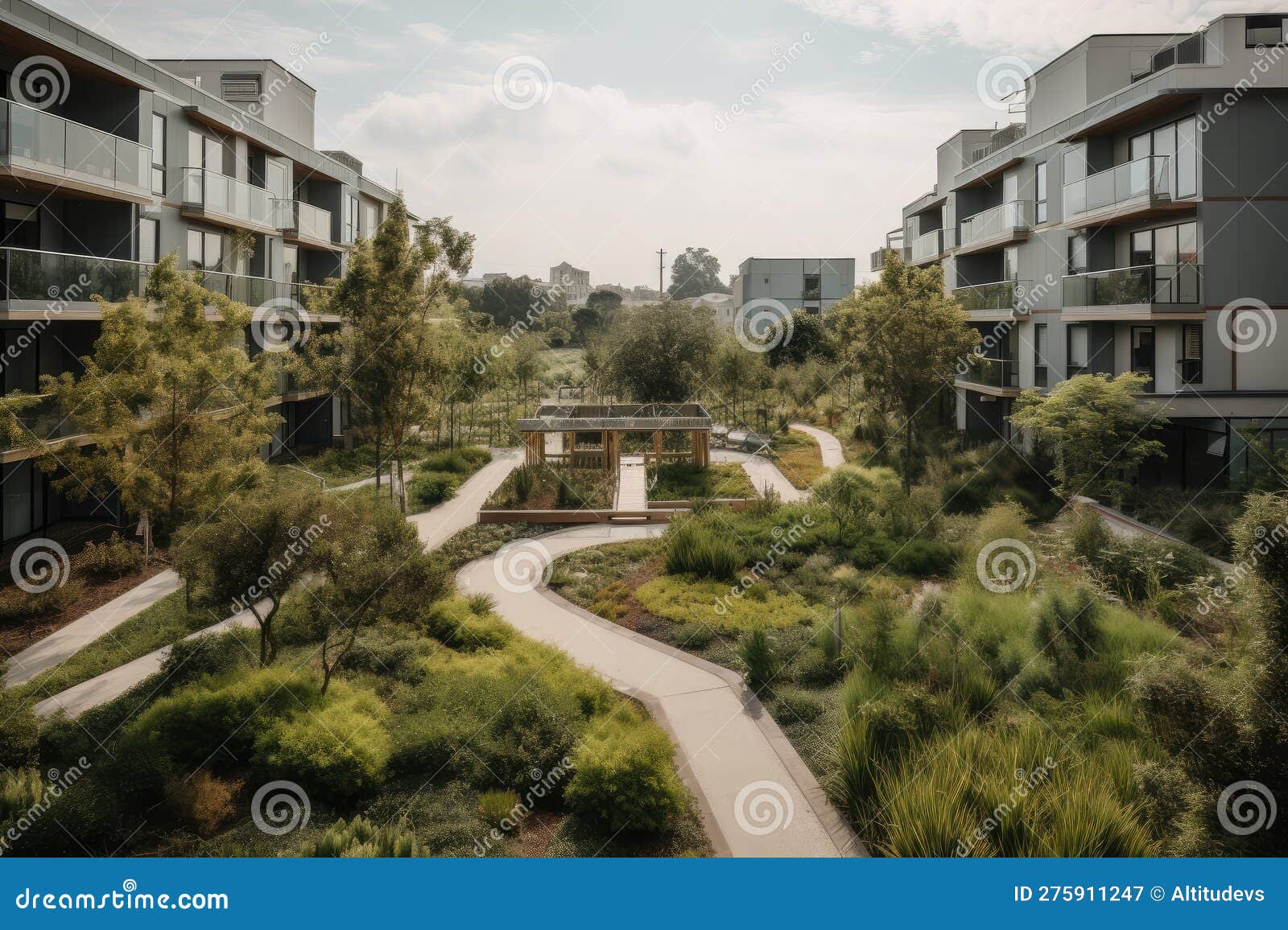 Sustainable and Green Community, with Walking Paths and Gardens Stock ...