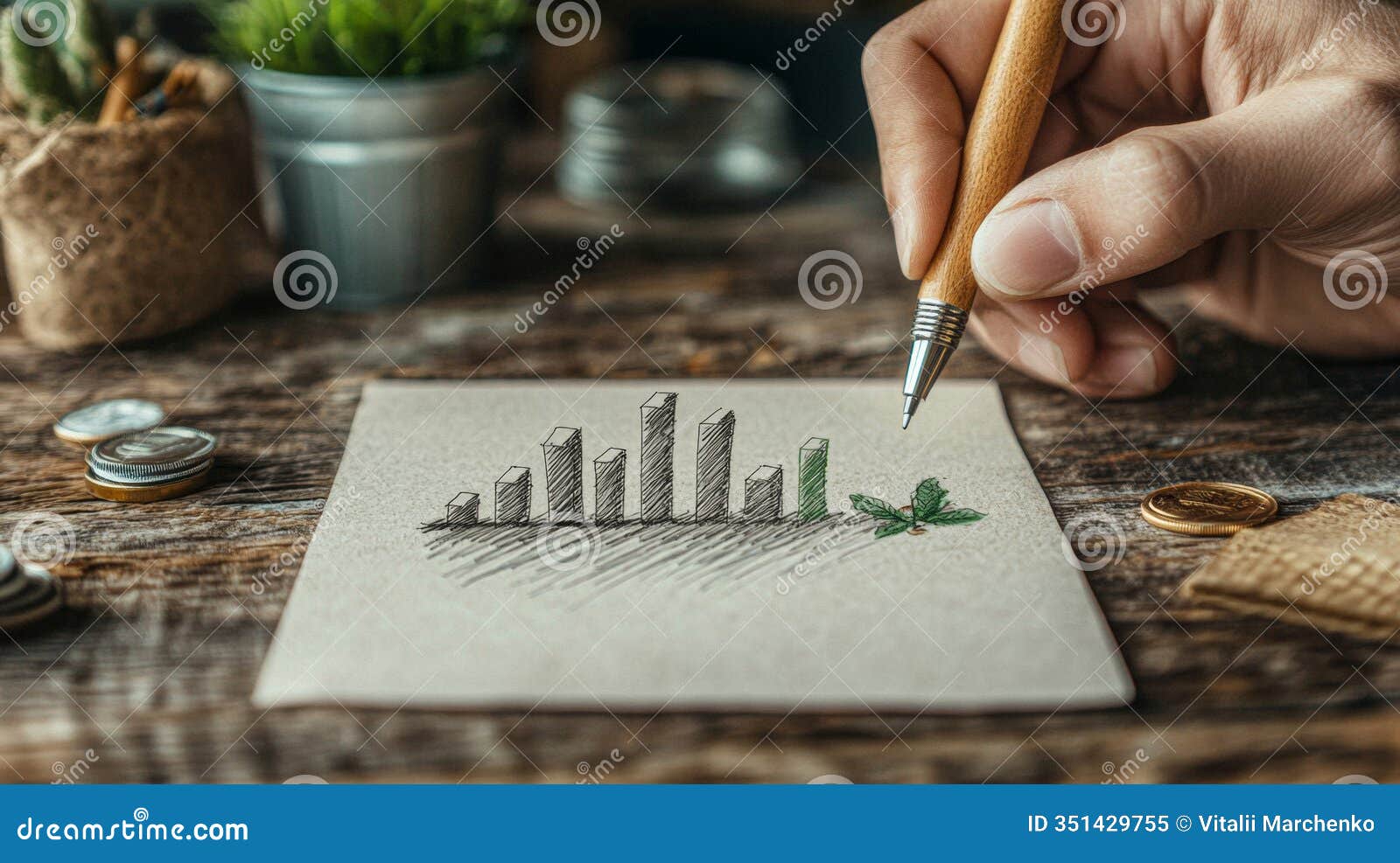 Sustainable Growth Concept with Hand-drawn Graph and Green Leaf on ...