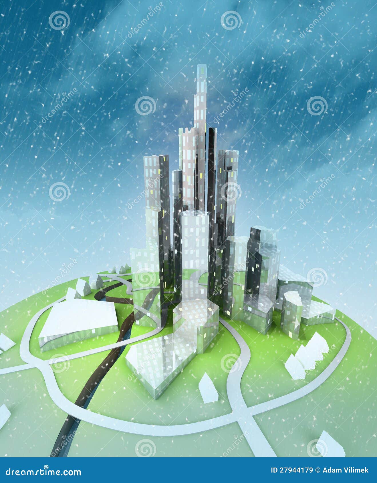 Sustainable Island City Development at Winter Stock Illustration ...
