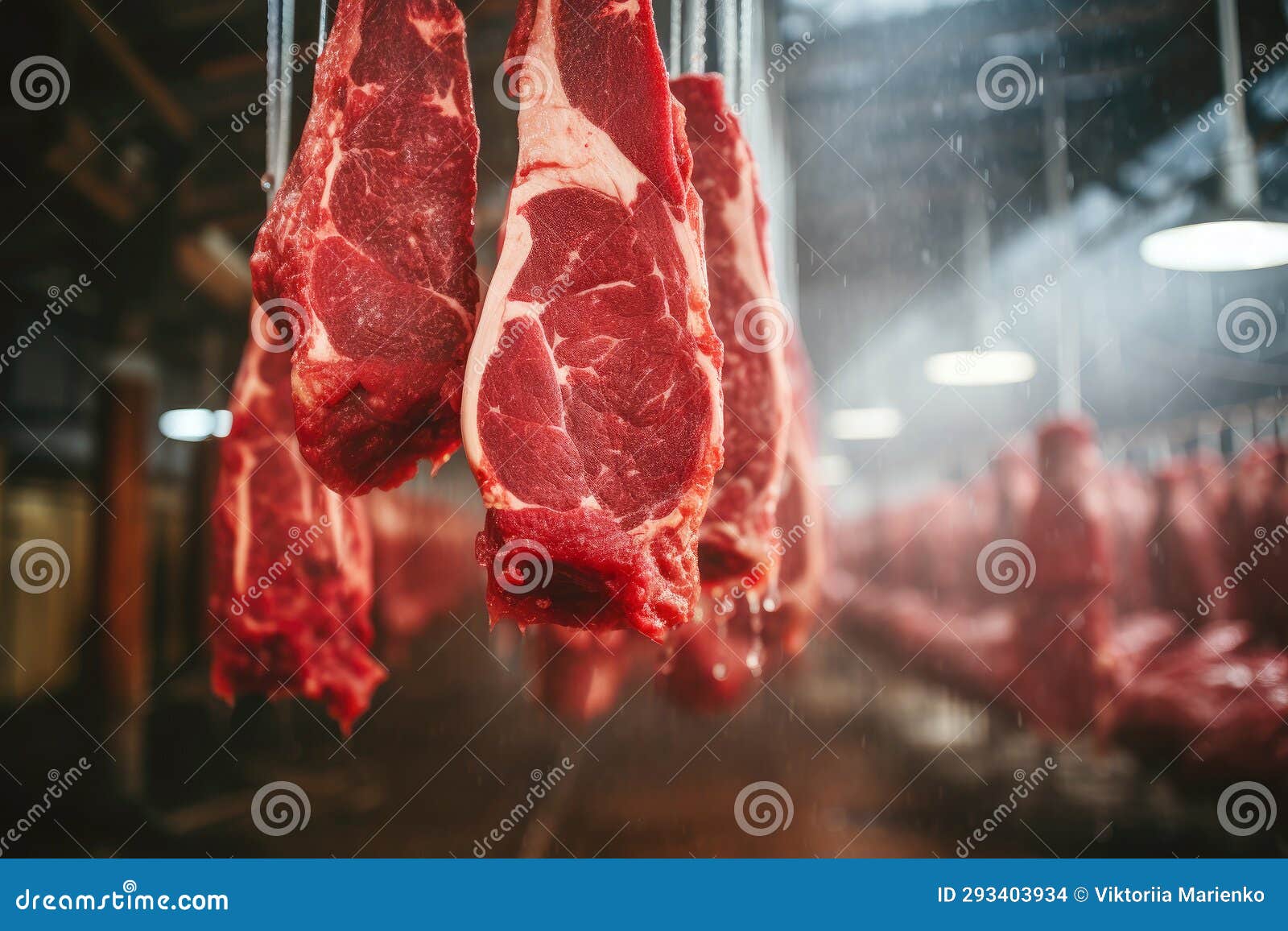 Sustainable Meat Industry: Row of Hanging Cuts Stock Illustration ...