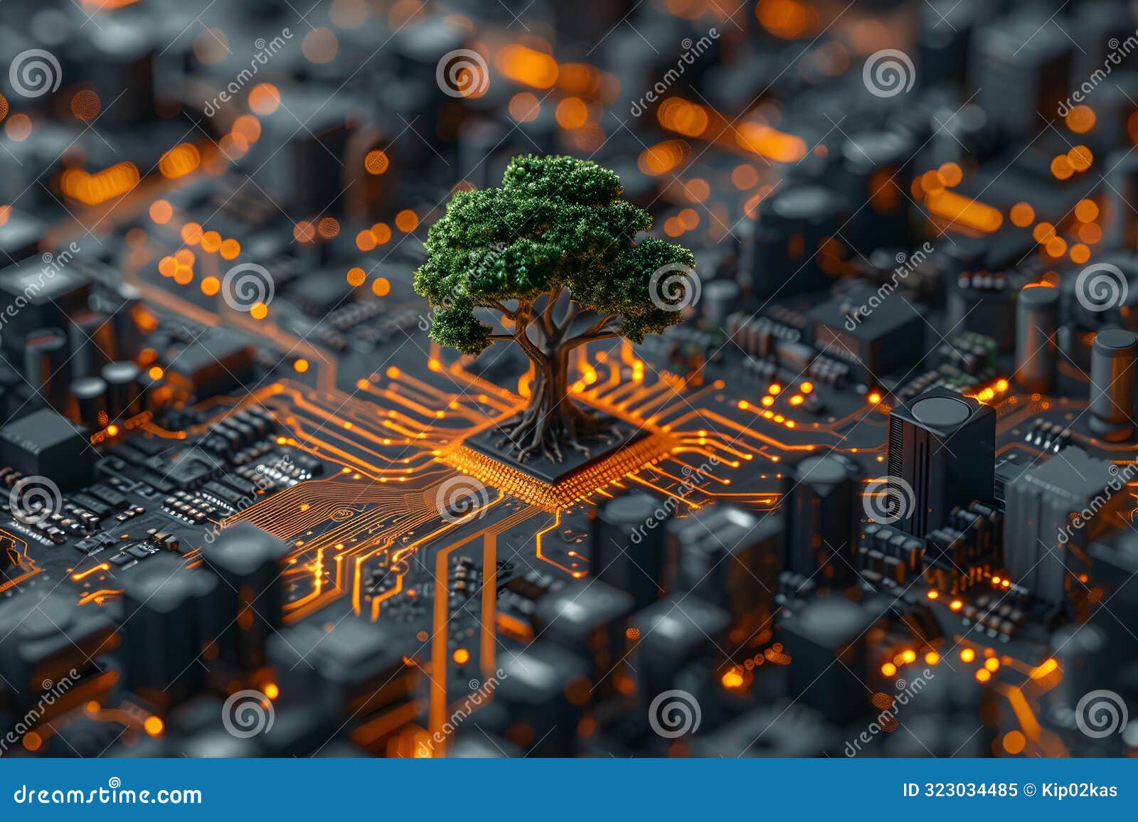 Sustainable Technology Concept: a Tree Growing on a Circuit Board ...