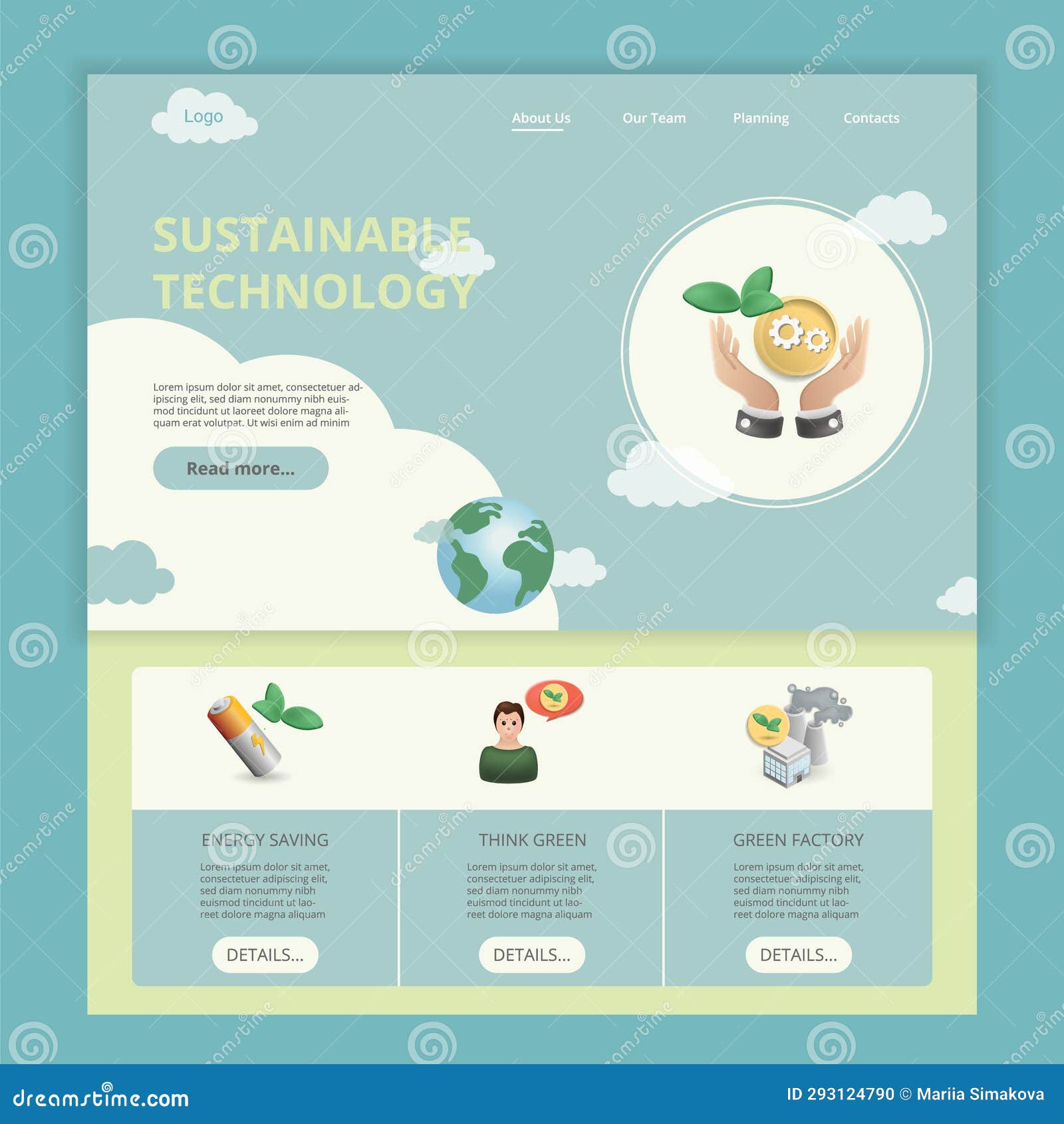 Sustainable Technology Flat Landing Page Website Template. Energy ...