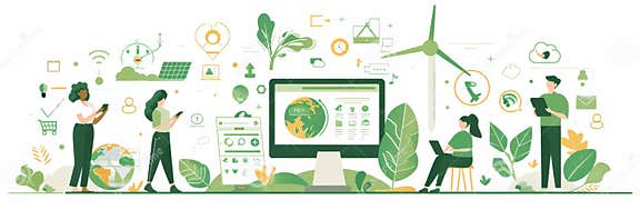 Sustainable Technology Illustration with People Using Eco-friendly ...