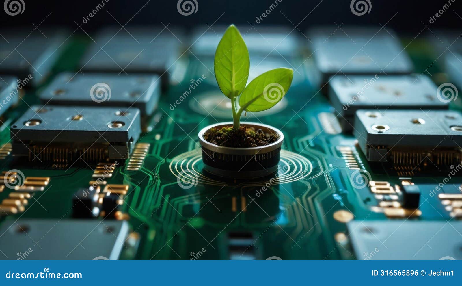 Sustainable Technology: Seeds Sprouting on Electronic PCBs Stock ...