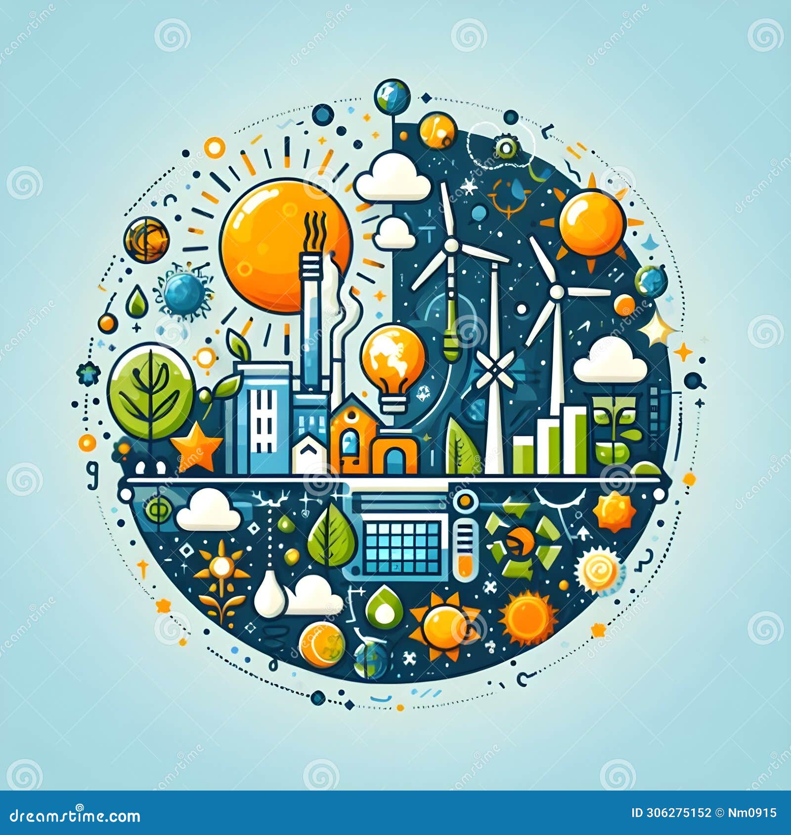 Sustainable Urban Ecosystem Concept with Cityscape and Eco Technology ...