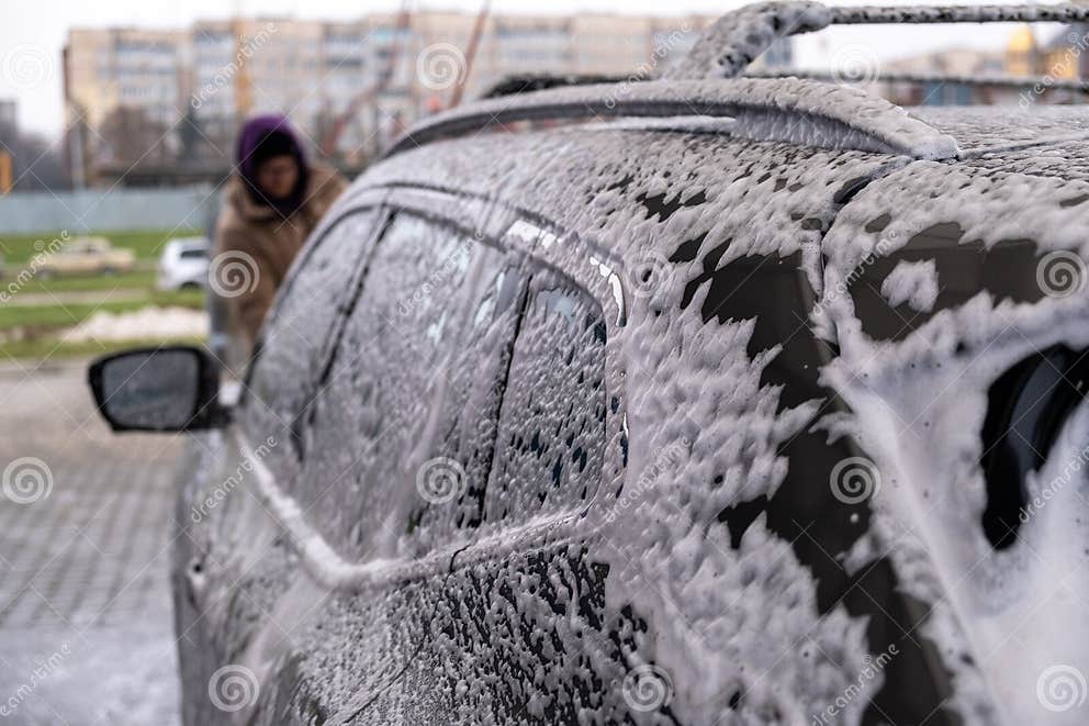 SUV Being Washed at Car Wash Stock Photo - Image of street, front ...