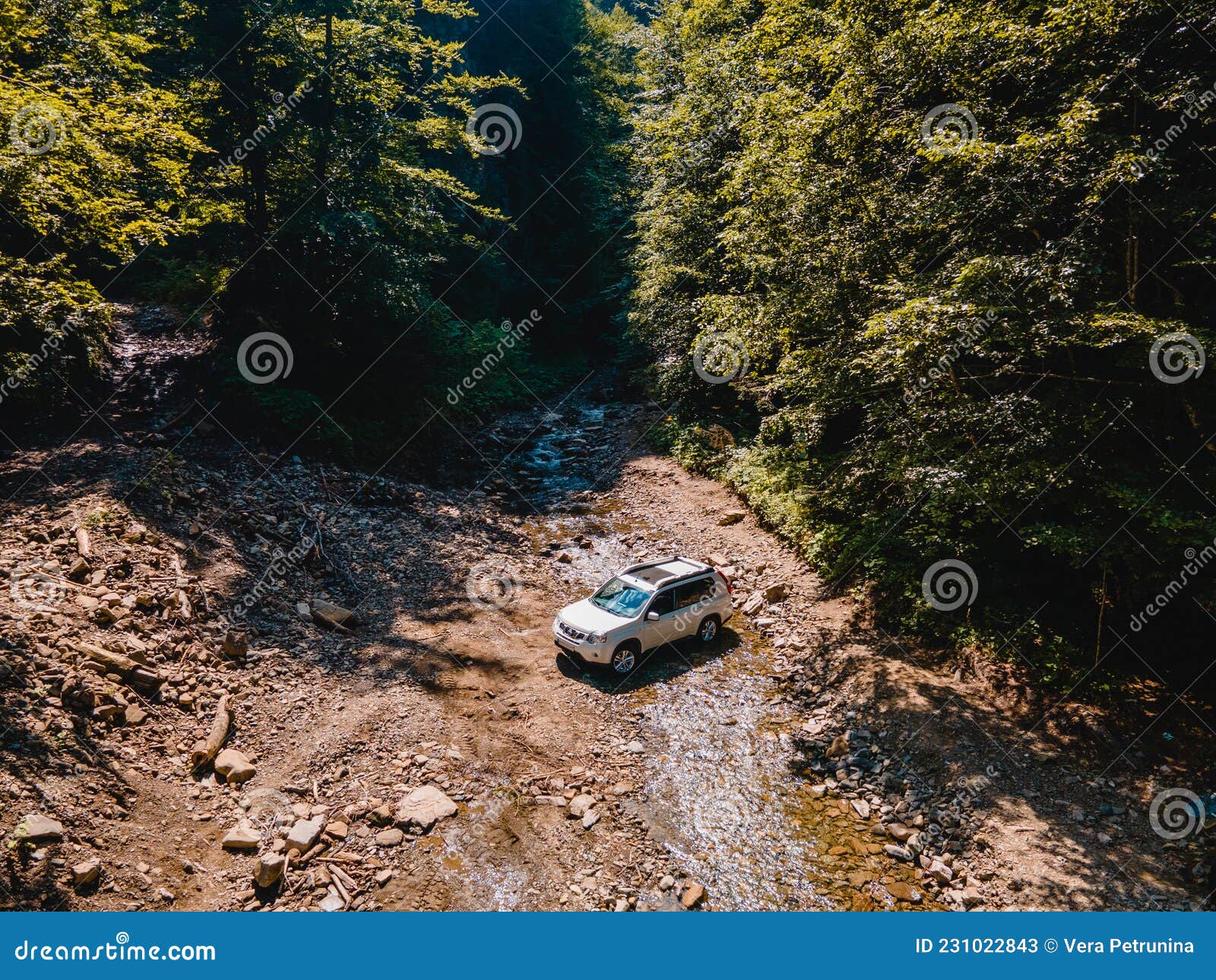 Suv Car Mountains Creek on Background Stock Image - Image of creek ...