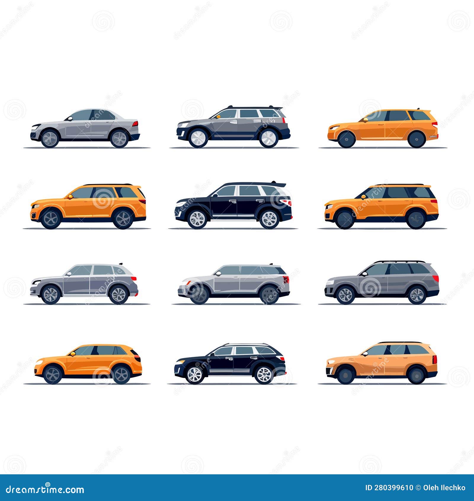 SUV Car Set Vector Isolated on White Stock Vector - Illustration of ...