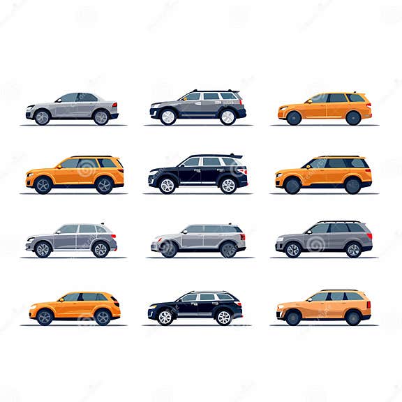 SUV Car Set Vector Isolated on White Stock Vector - Illustration of ...