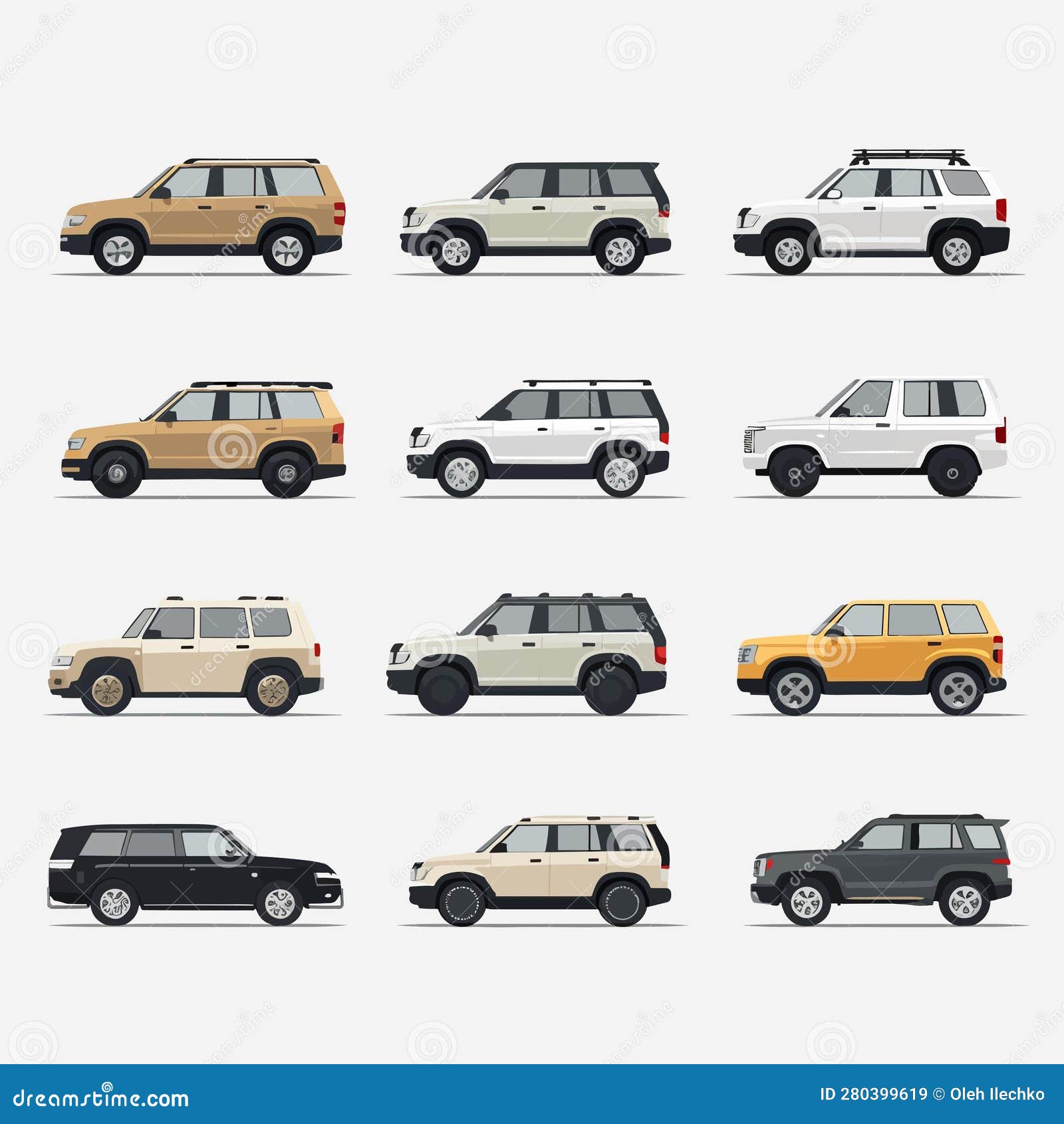 SUV Car Set Vector Isolated on White Stock Vector - Illustration of ...