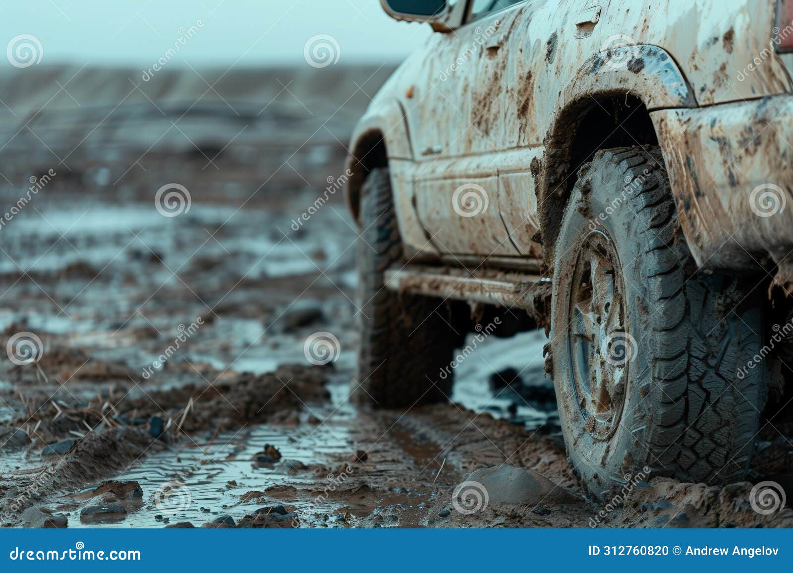 SUV Wheel Stalled in Mud and Water. Stock Photo - Image of tire, fast ...