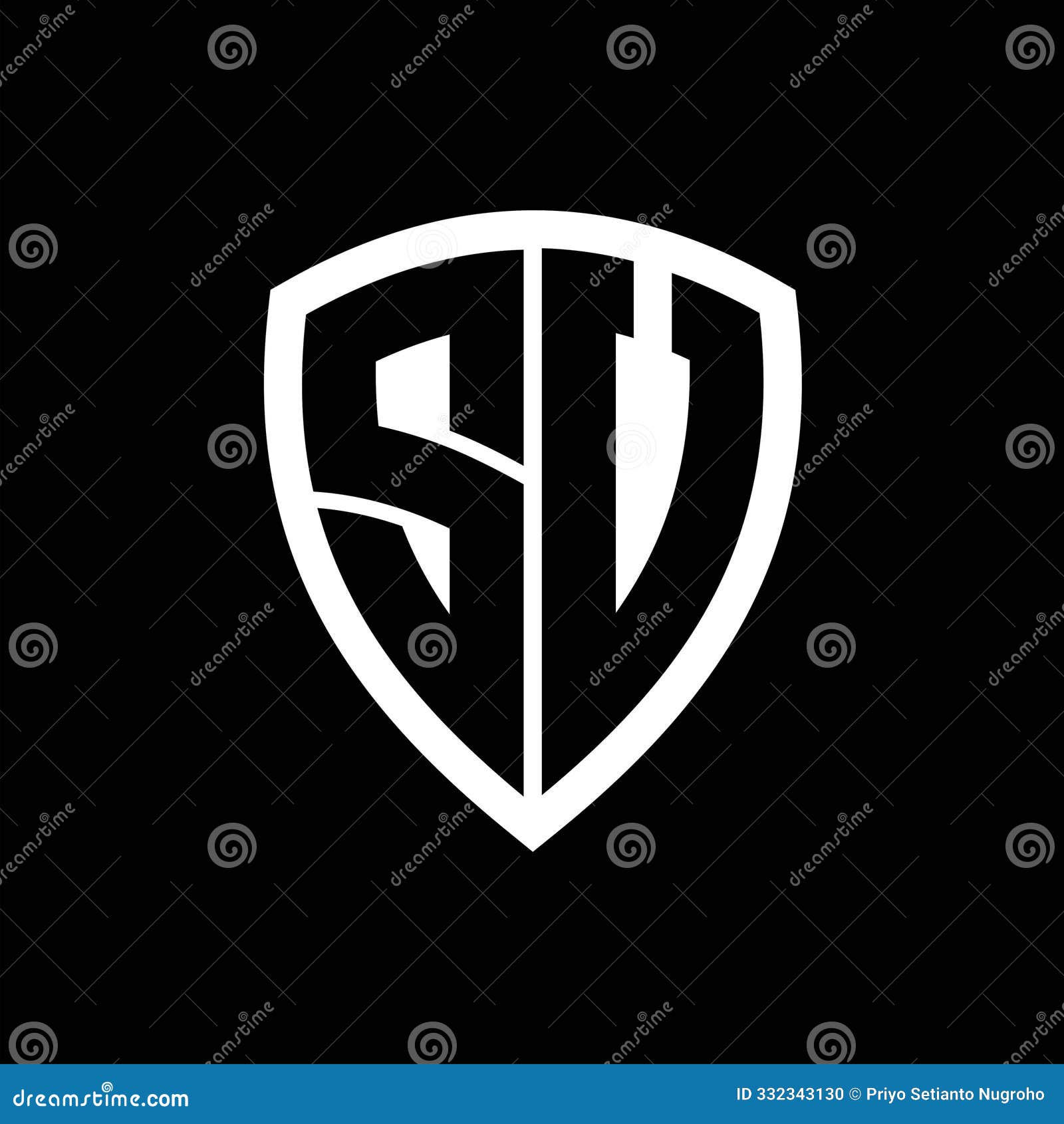 SV Monogram Logo with Bold Letters Shield Shape with Black and White ...
