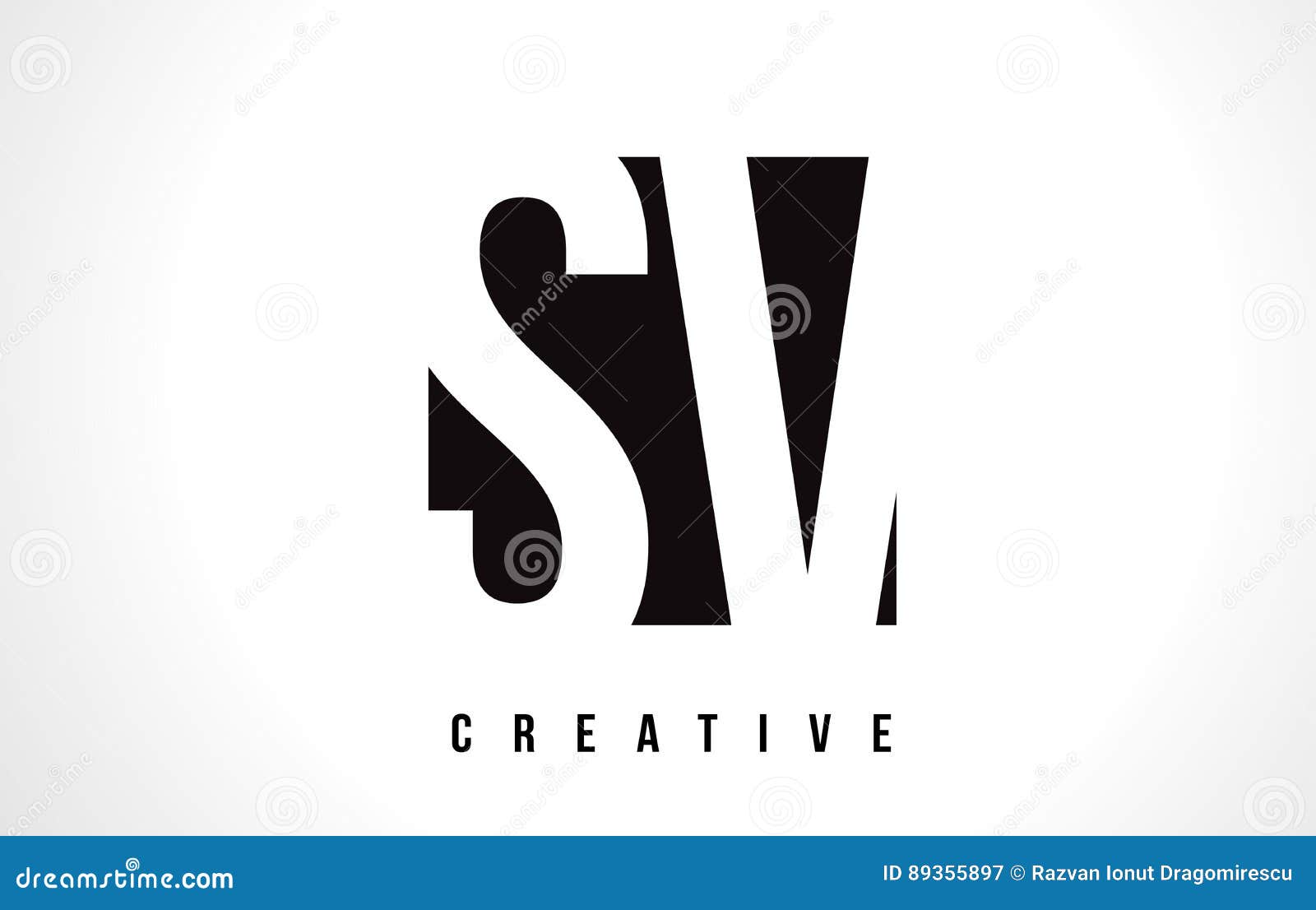 SV S V White Letter Logo Design with Black Square. Stock Vector ...