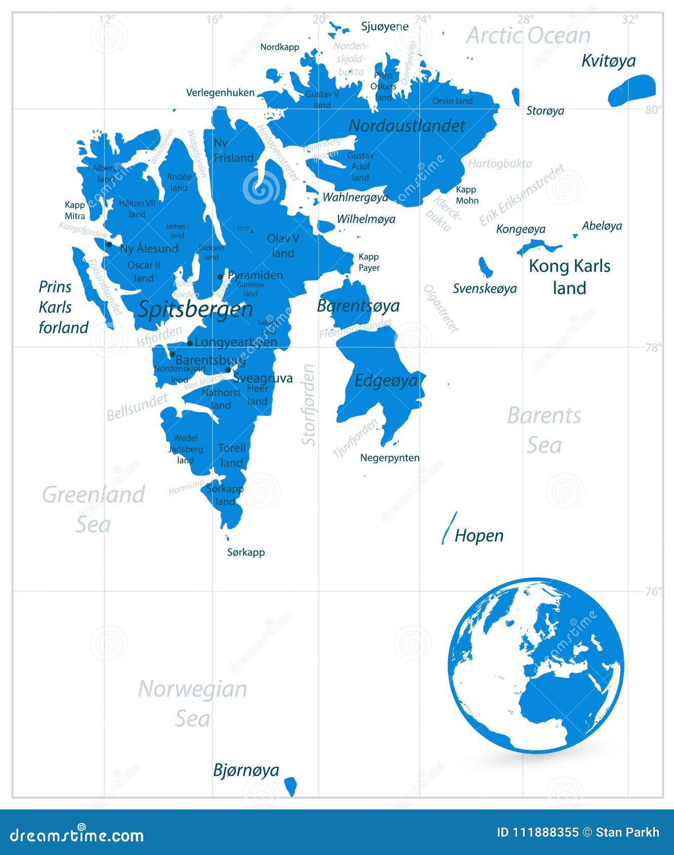 Svalbard Map Isolated on White Stock Vector - Illustration of coastline ...