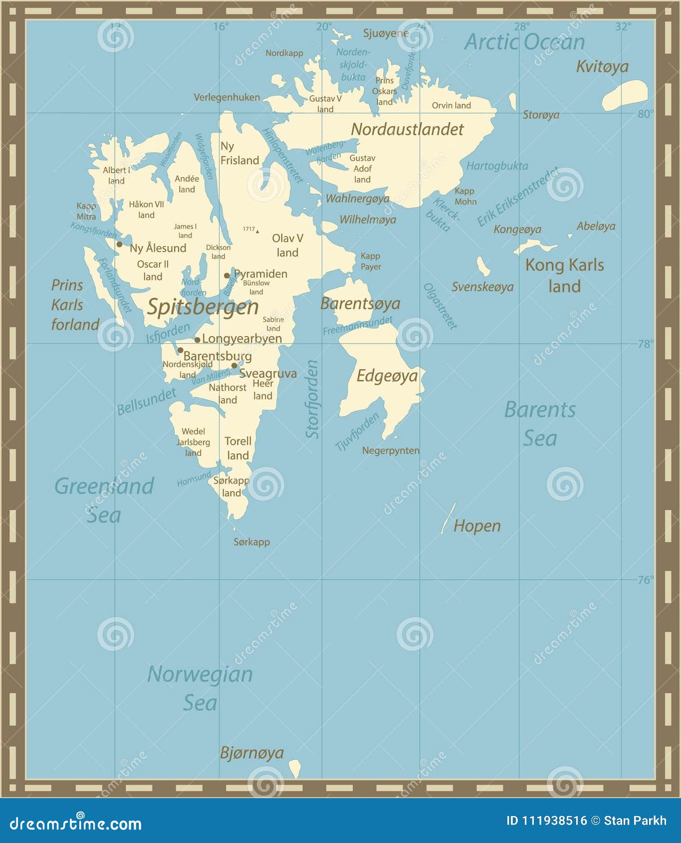 Svalbard Map Vintage Colors Stock Vector - Illustration of norwegian ...