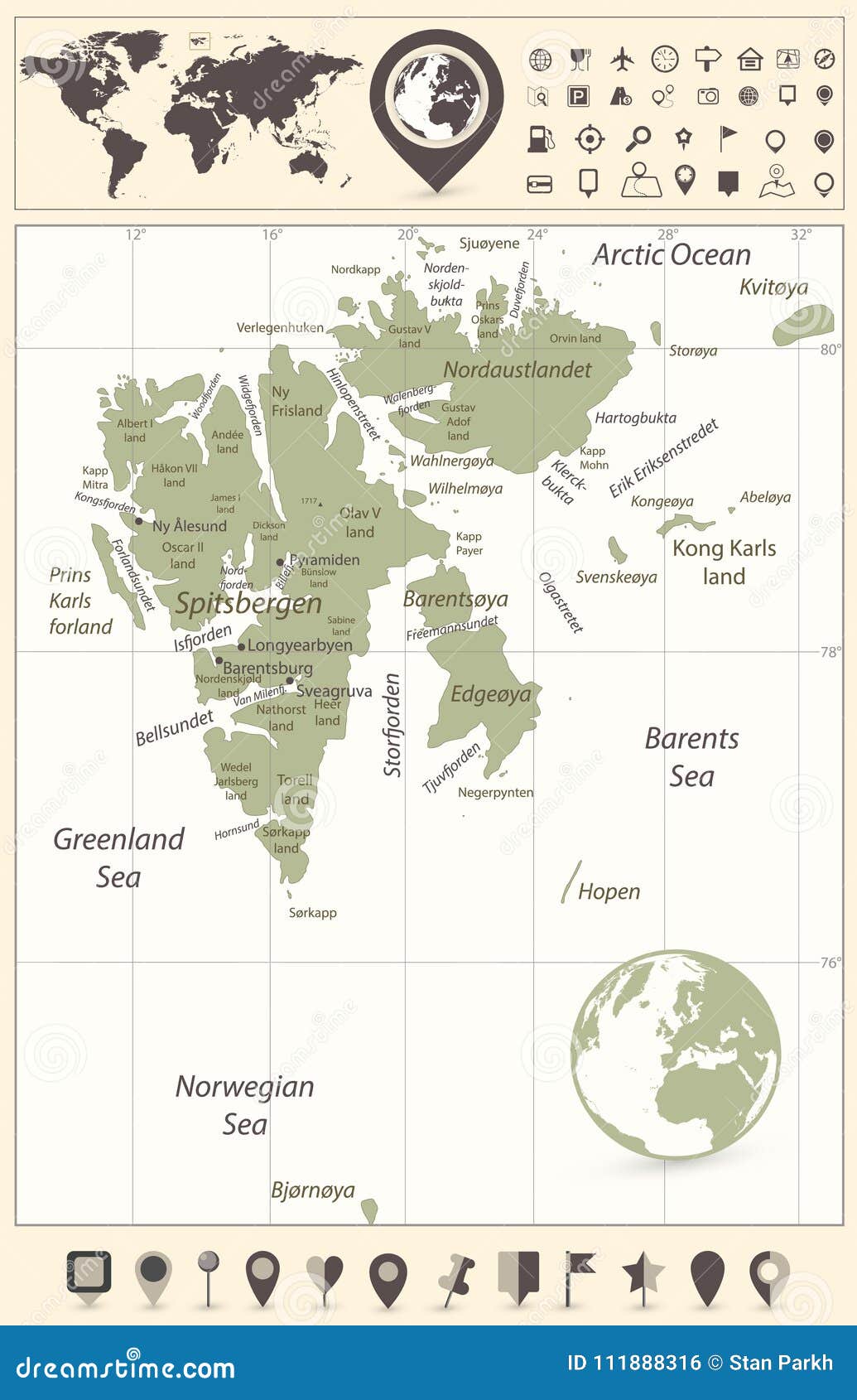 Svalbard Map and World Map with Navigation Icons Stock Vector ...