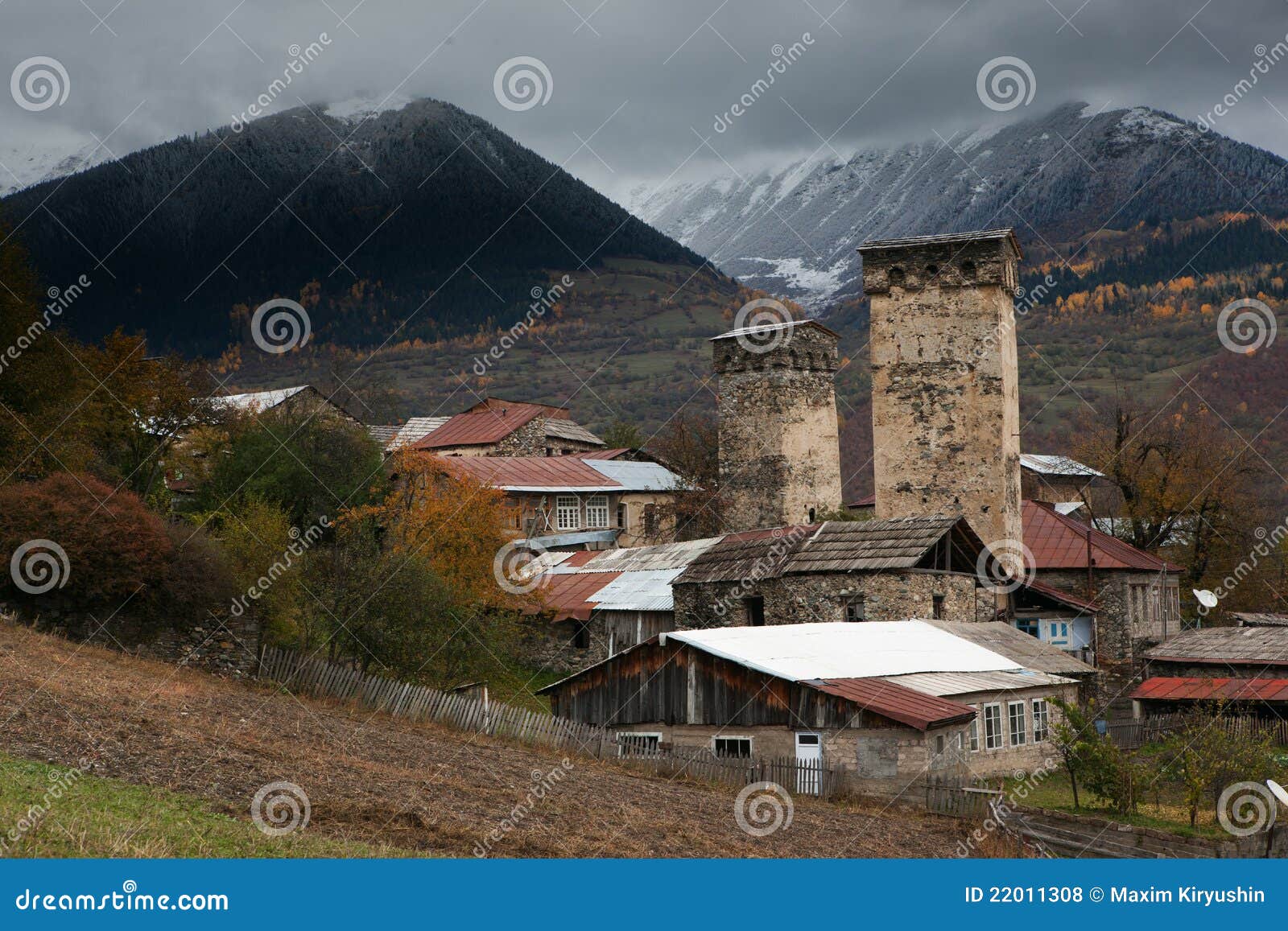 Svanetia stock photo. Image of mountain, evening, autumn - 22011308