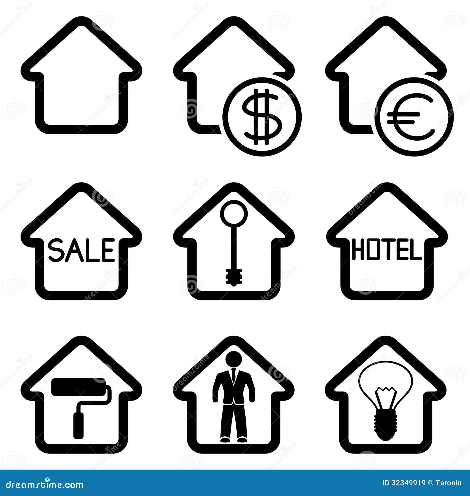 Svarta symboler för hus. vektor illustrationer. Illustration av ombud ...